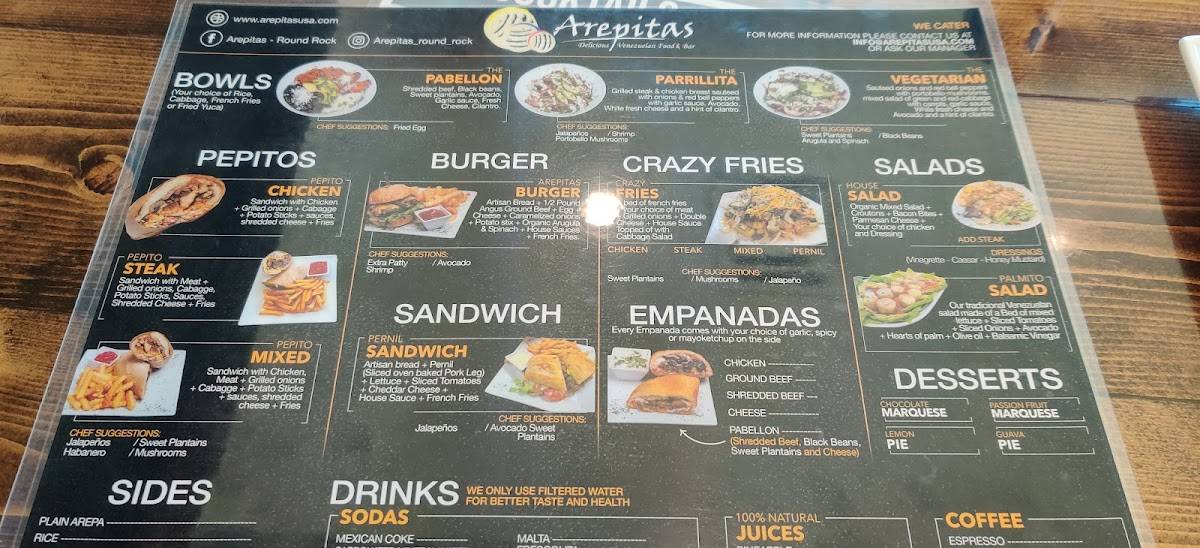 Menu at Arepitas (Round Rock) restaurant, Round Rock