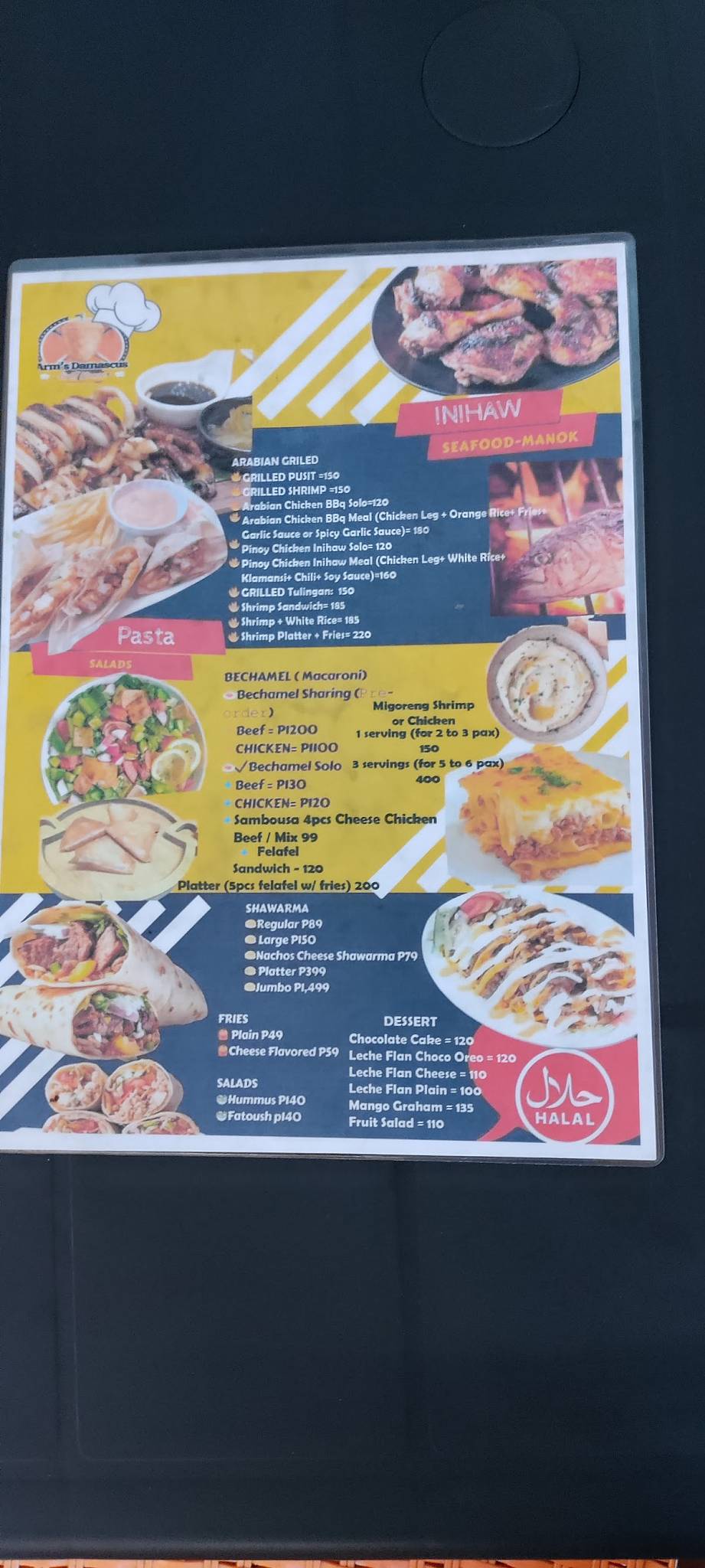 Menu at Arm's Damascus Grill House BagBag restaurant, Quezon City