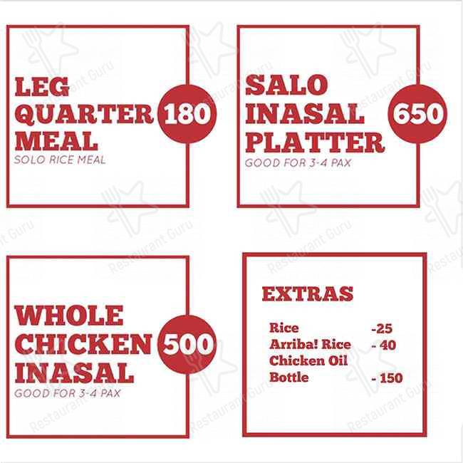 Menu at Arriba Inasal, Makati
