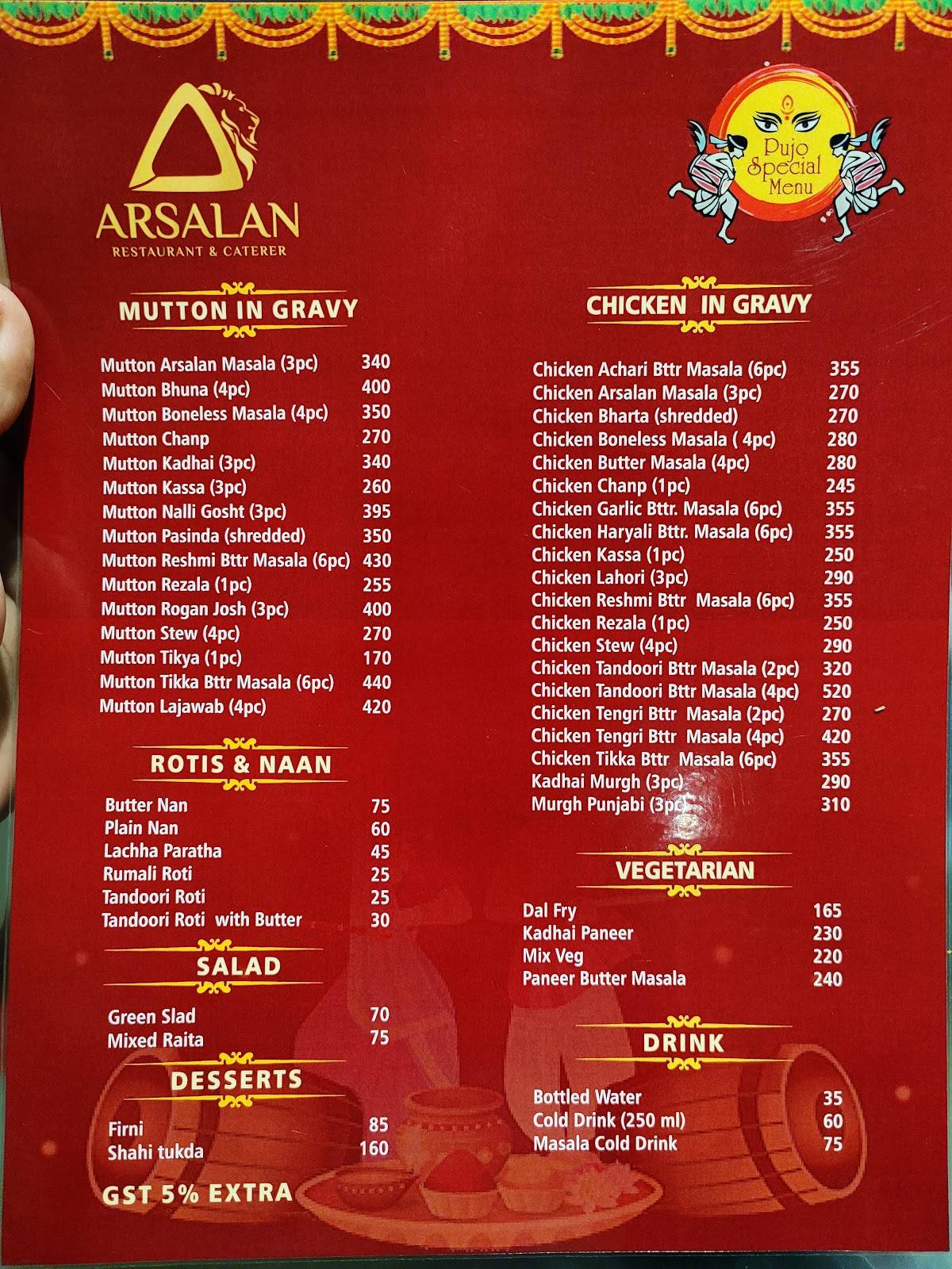 Menu At Arsalan Restaurant Caterer Kolkata 138