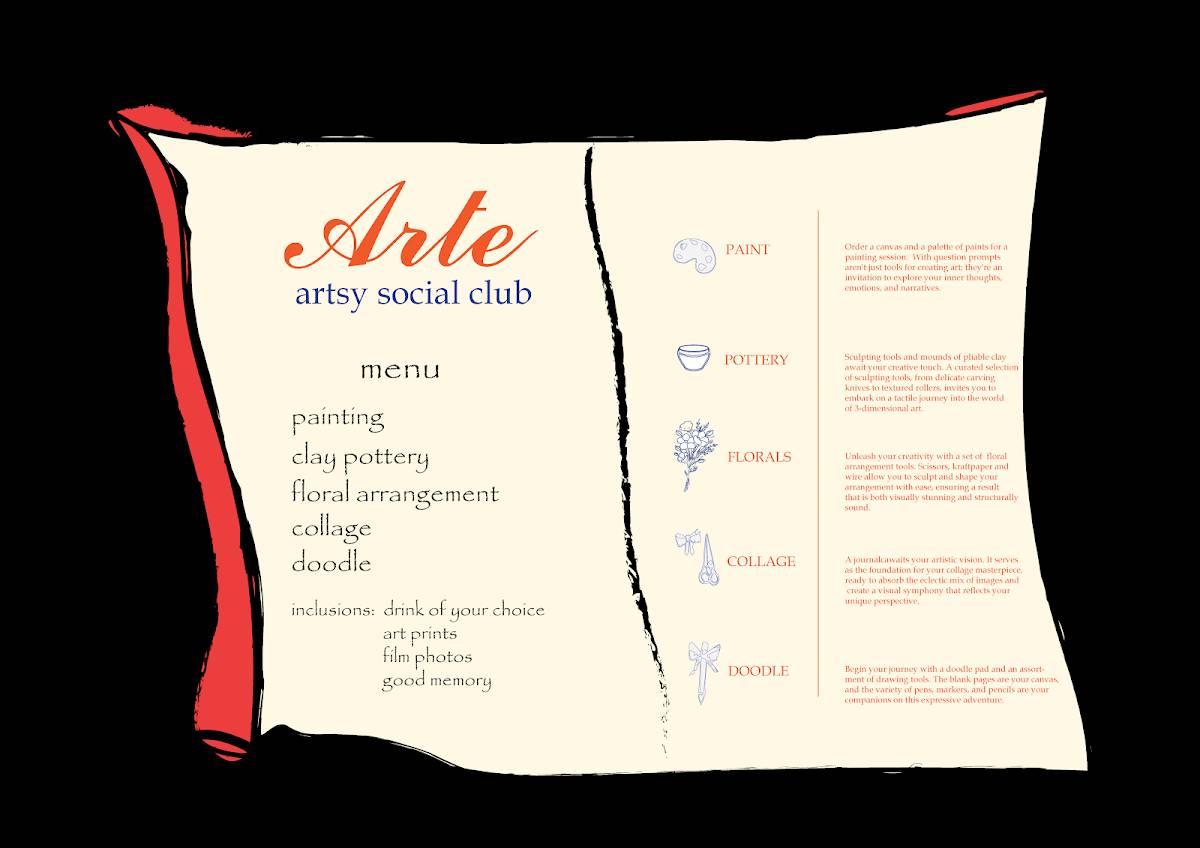 Menu at Arte artsy social club, Cebu City