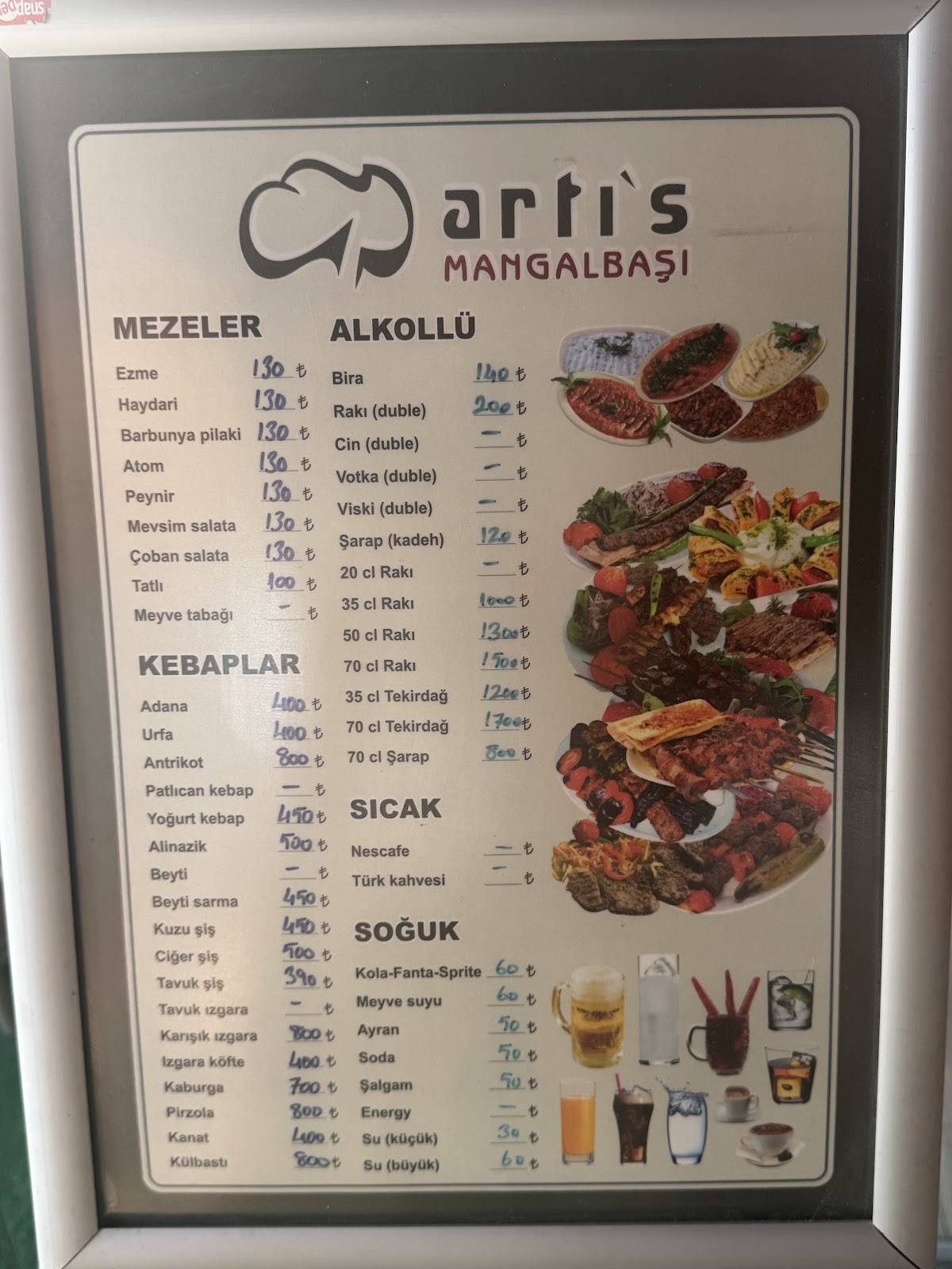 Menu at Arti's Restoran Bar, Didim, 872. Sk. No:6