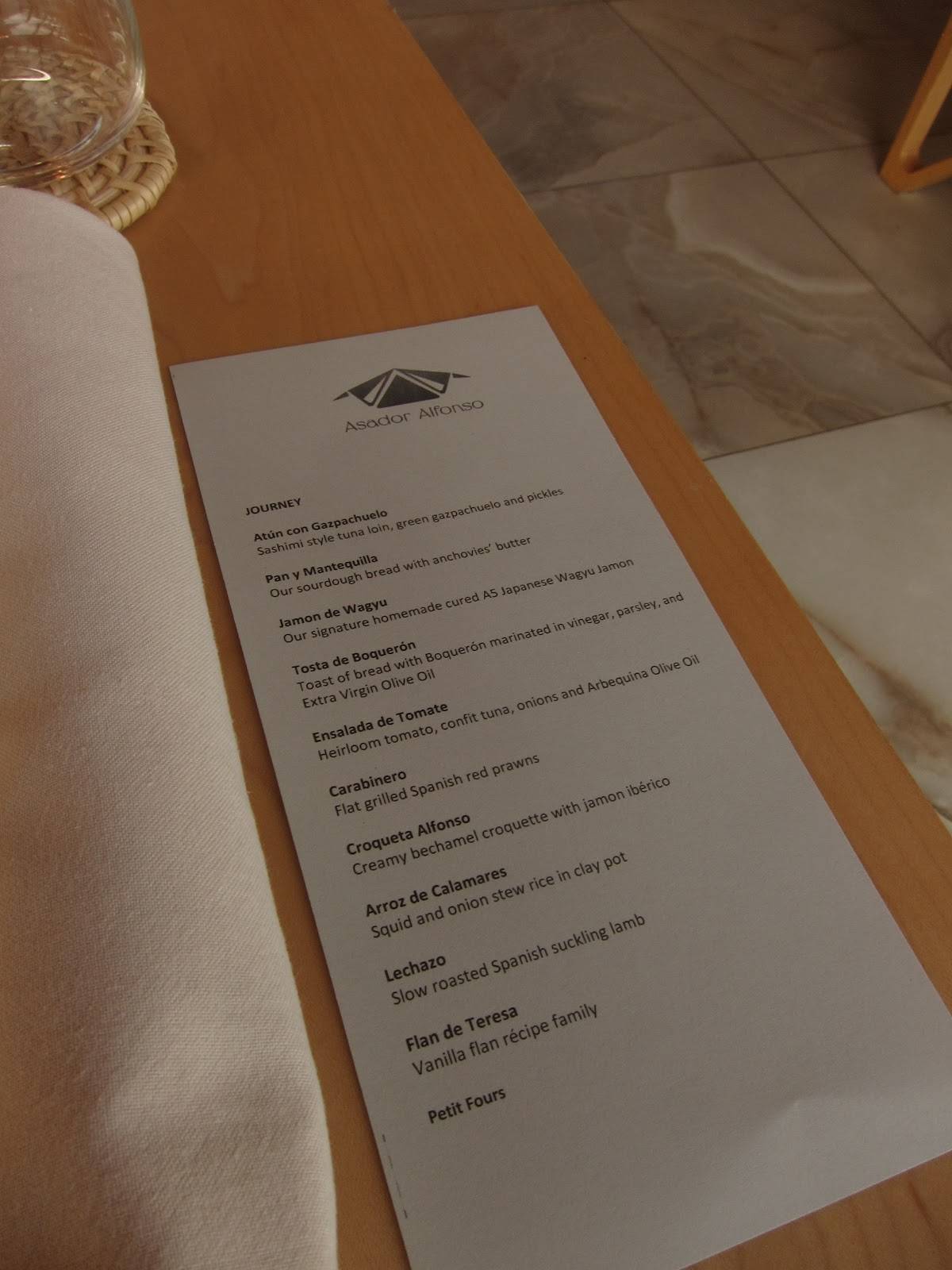 Menu at Asador Alfonso restaurant, Alfonso