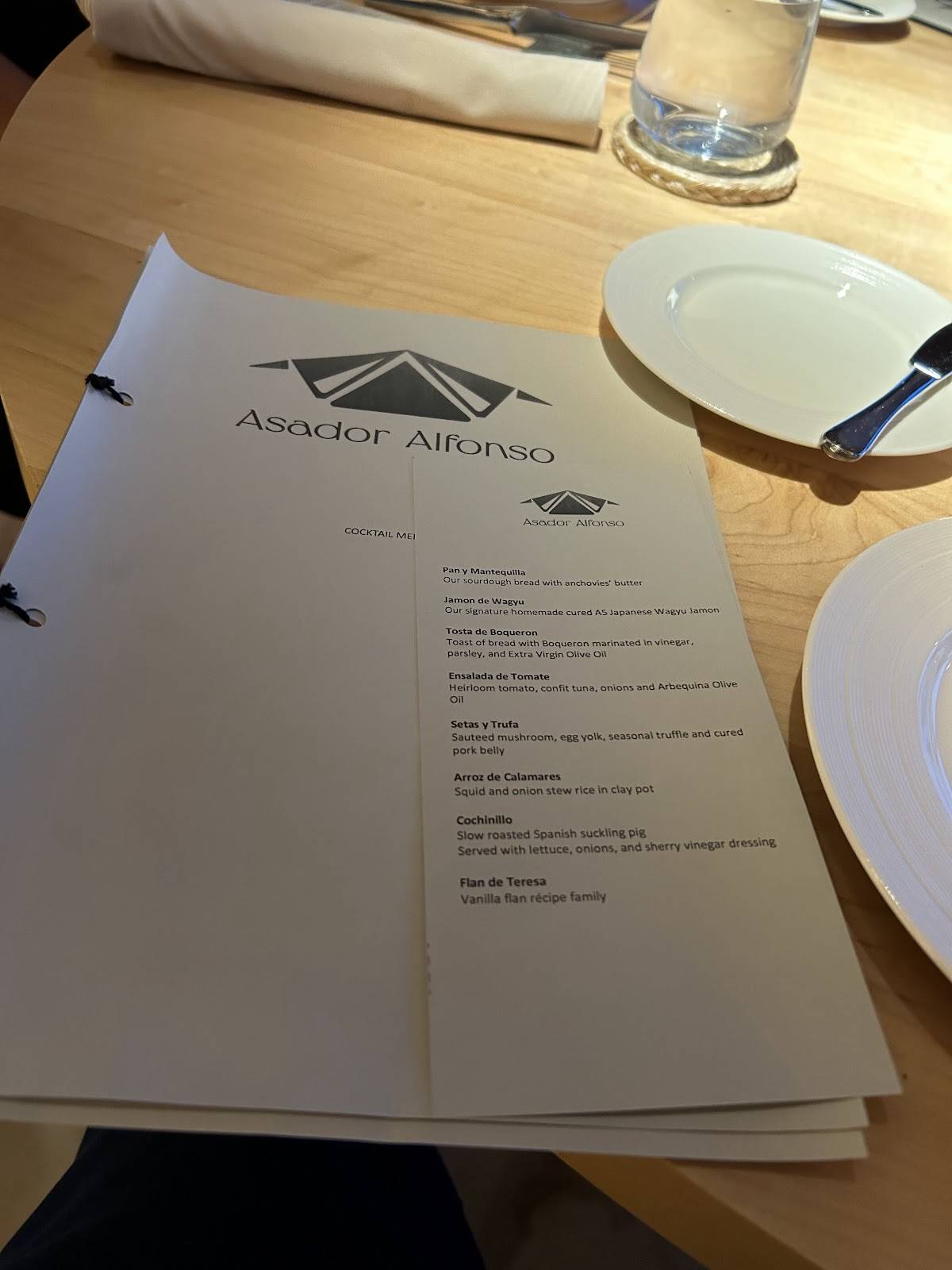Menu at Asador Alfonso restaurant, Alfonso