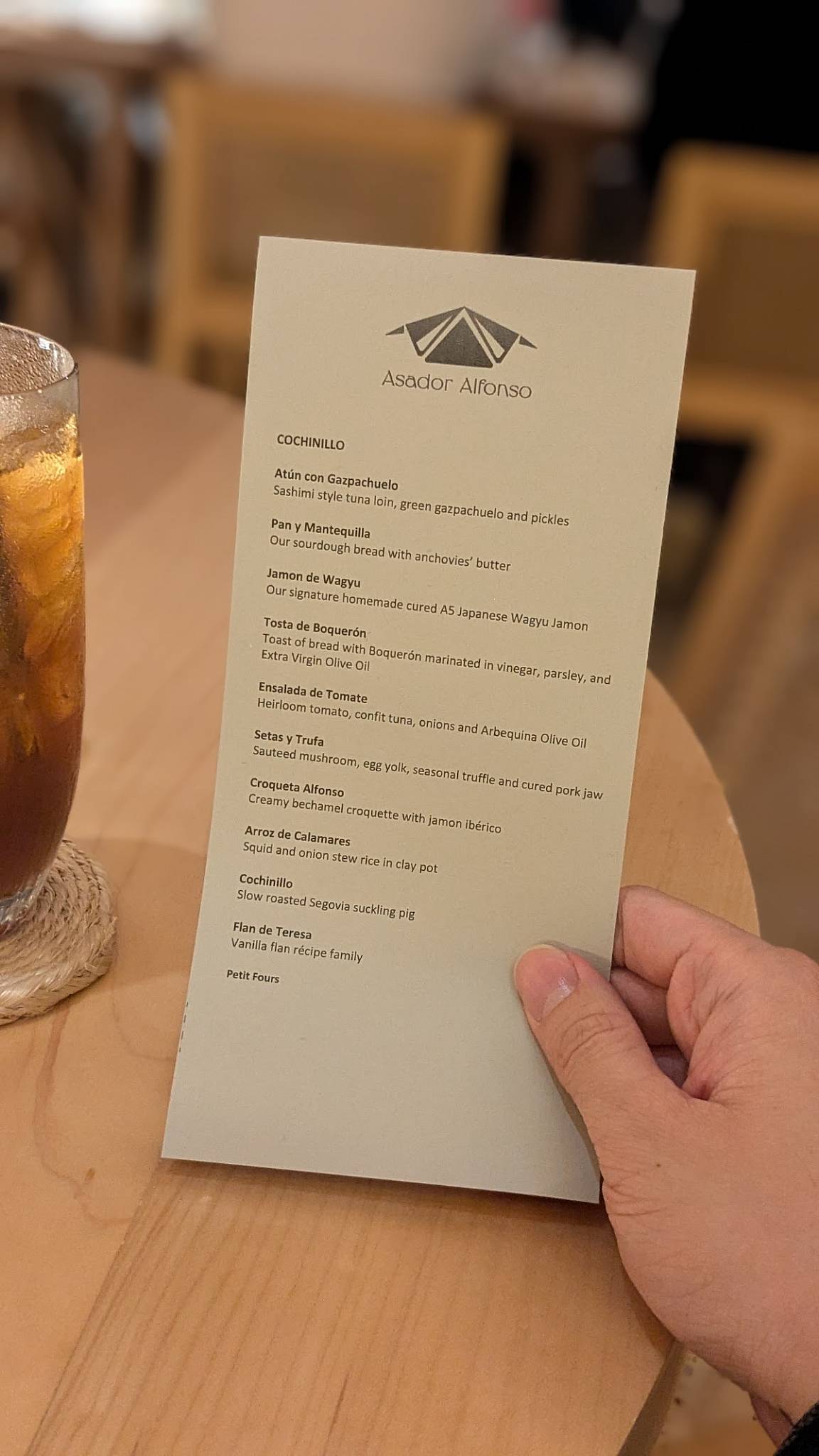 Menu at Asador Alfonso restaurant, Alfonso