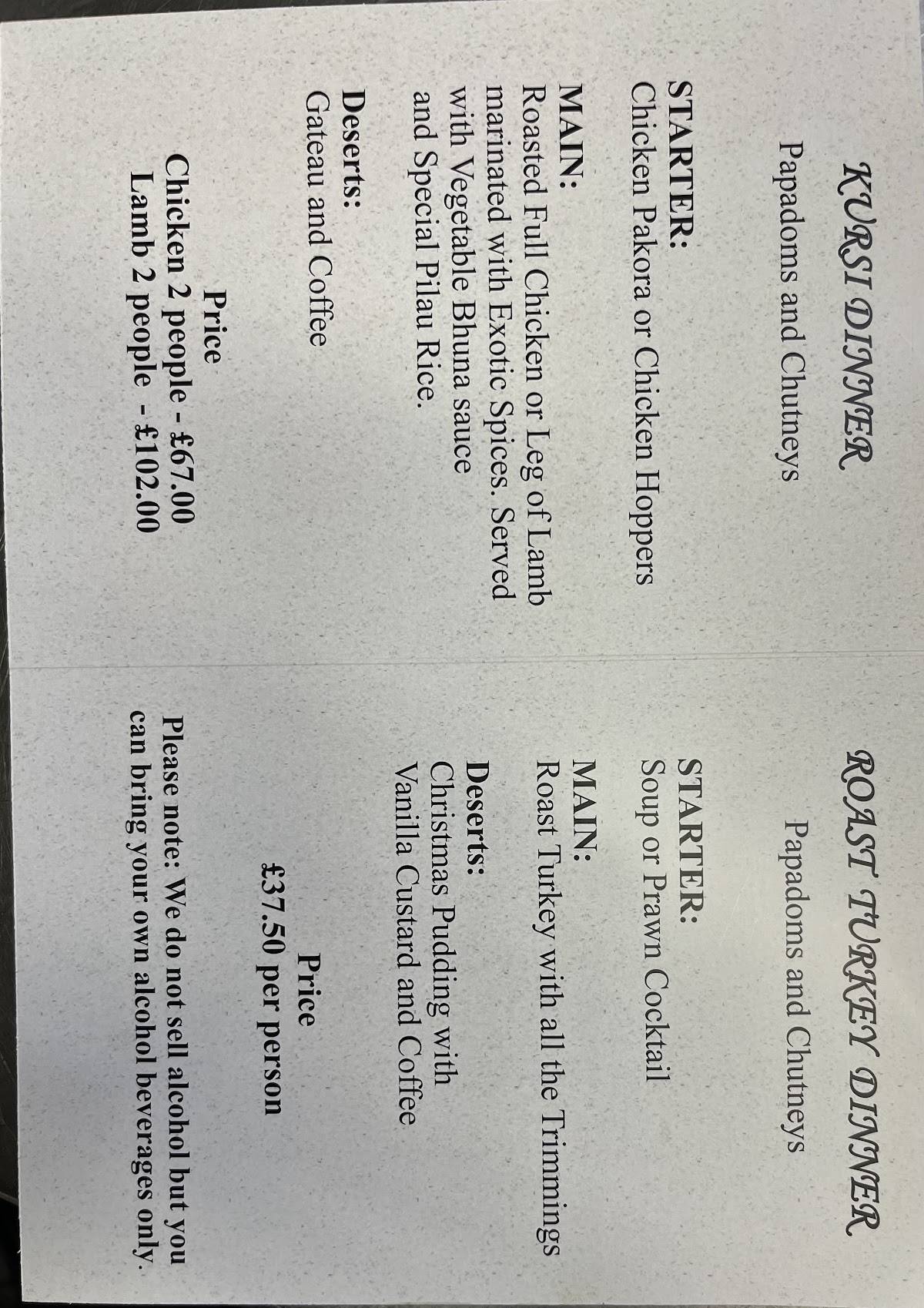 Menu at Asha Indian Restaurant & Take Away Bury, Bury