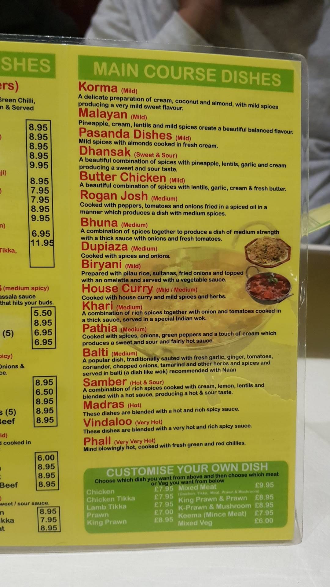 Menu at Asha's Indian Tandoori Restaurant, Rhyl