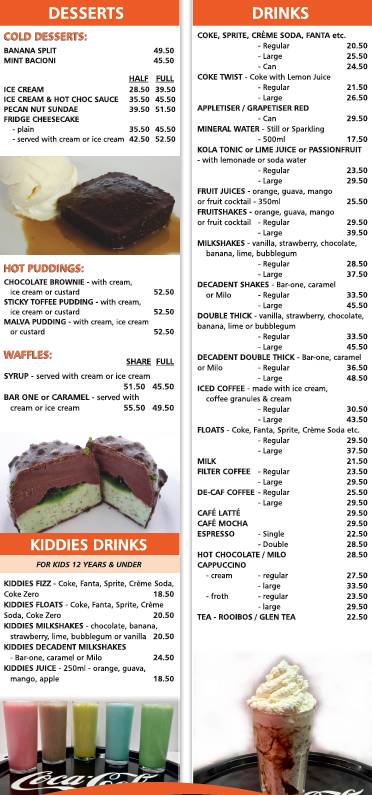 Menu at Ashley's Family Restaurant, Cape Town, 123 Voortrekker Rd