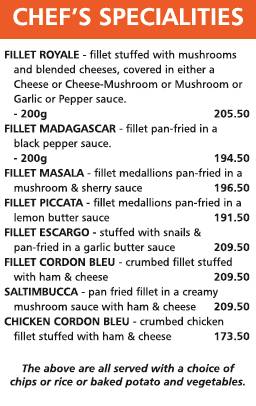 Menu at Ashley's Family Restaurant, Cape Town, 123 Voortrekker Rd