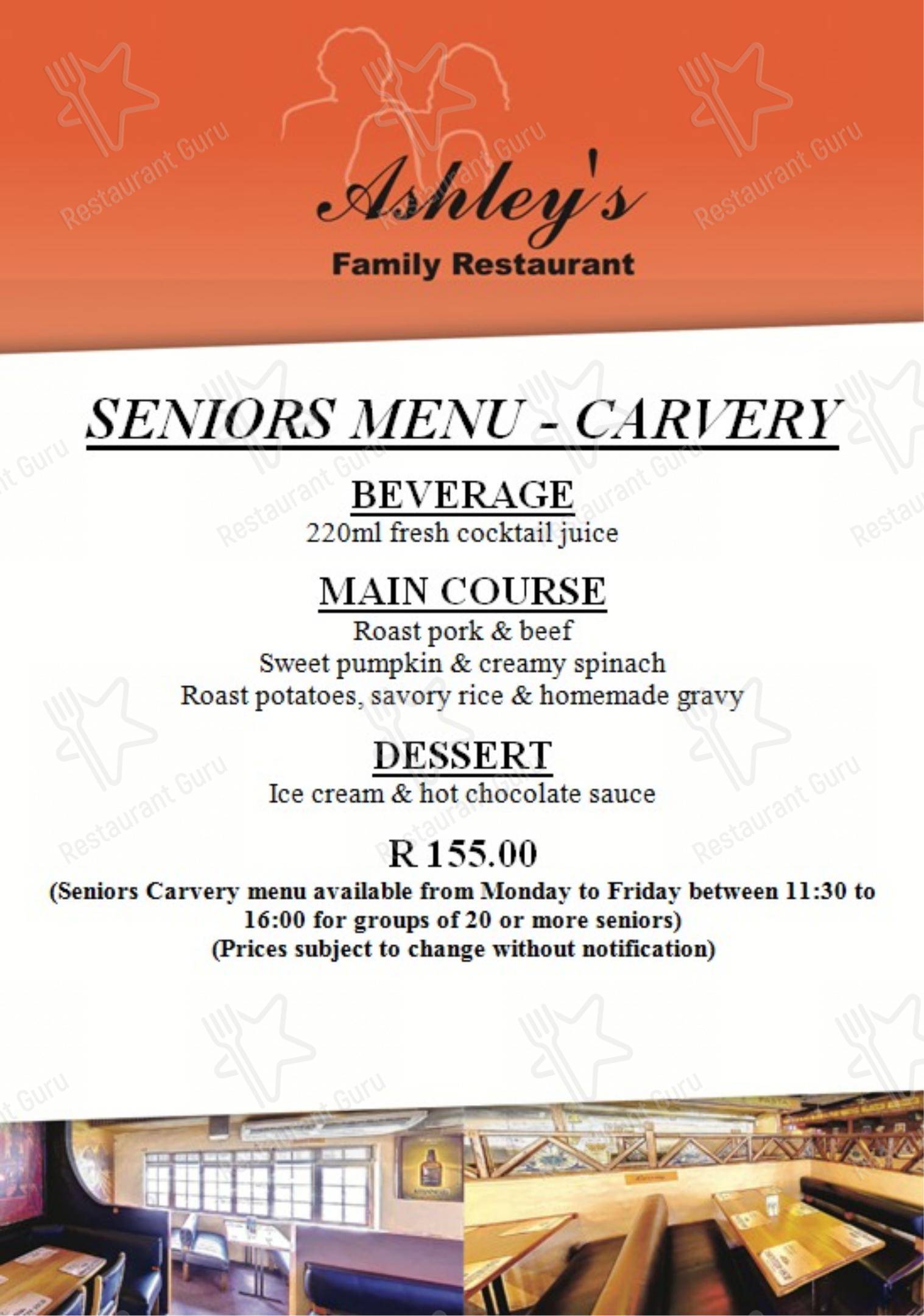 Menu at Ashley's Family Restaurant, Cape Town, 123 Voortrekker Rd