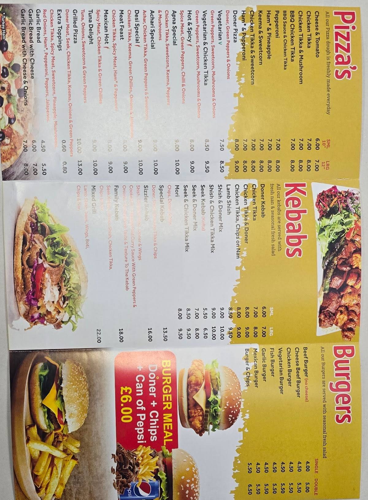 Menu at Ash's Grill restaurant, Nottingham
