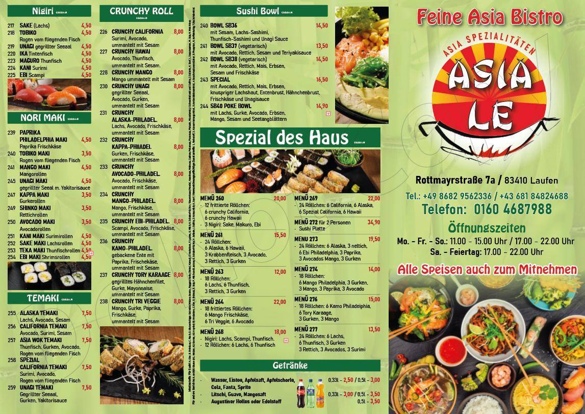 Speisekarte von Asia Le - Asia Spezialitäten restaurant, Laufen