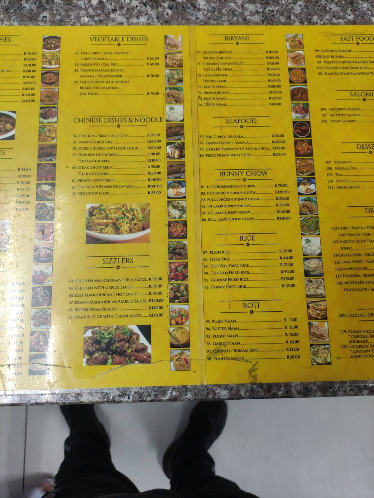 Menu at Asian Food Bazaar restaurant, Cape Town, 8 Klipfontein Rd