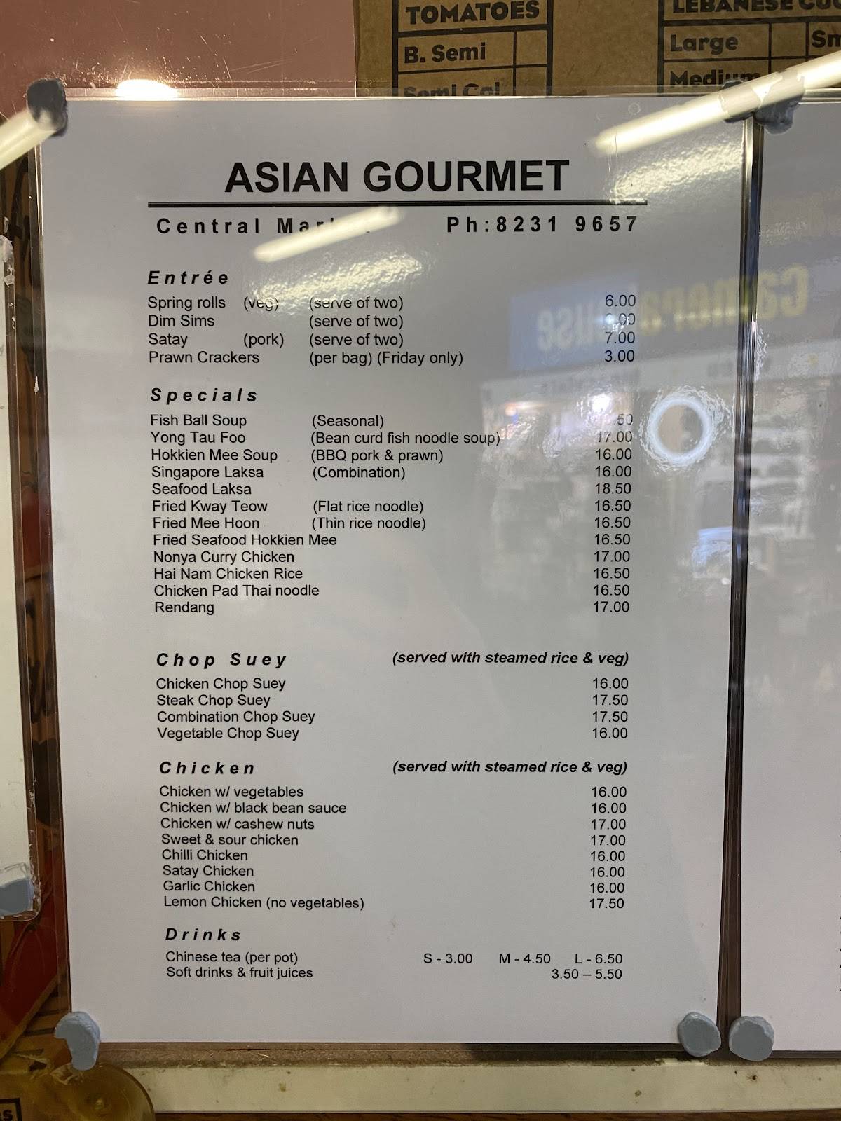Menu at Asian Gourmet restaurant, Adelaide, WR6/44-60 Gouger St