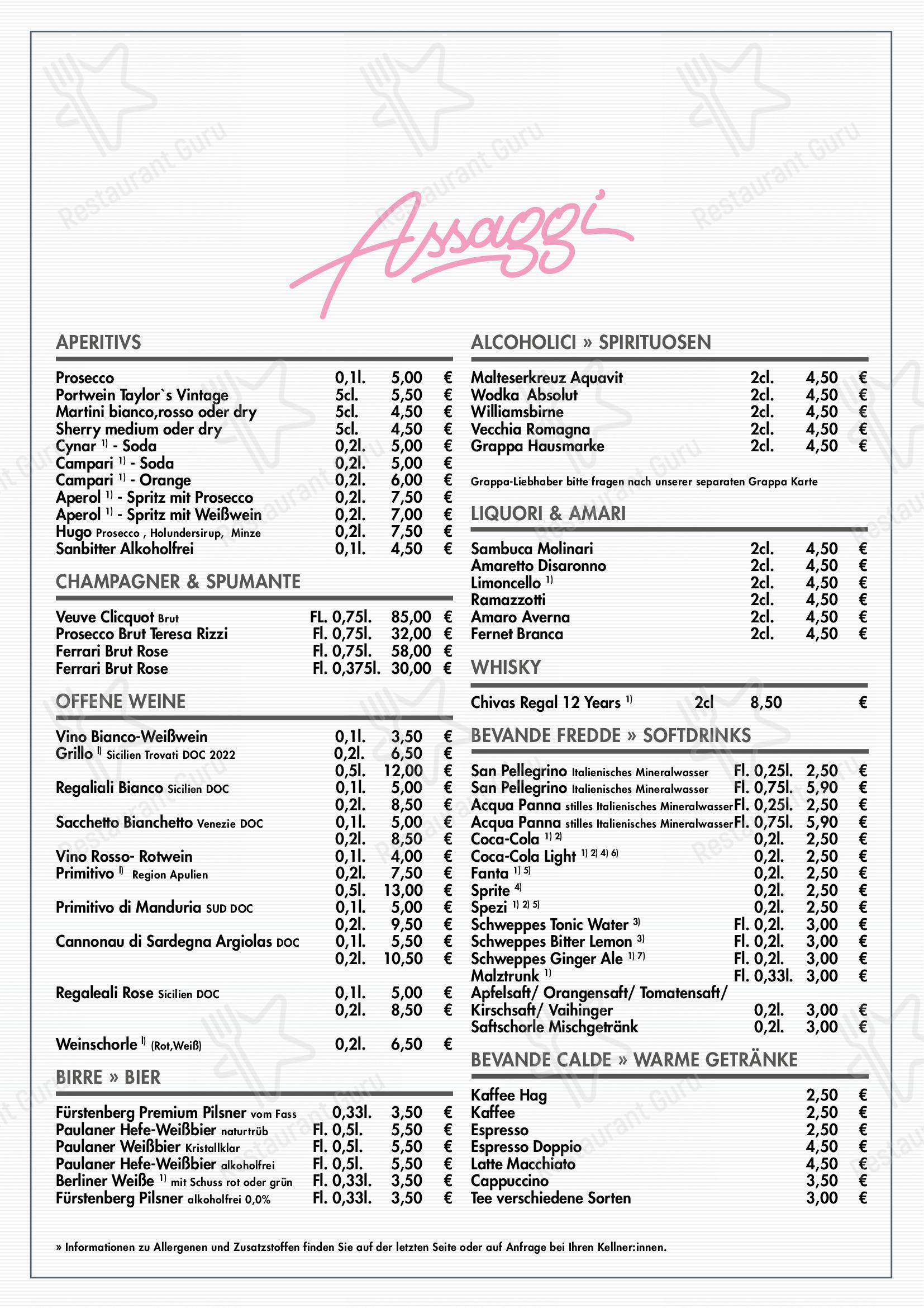 Speisekarte von Assaggi restaurant, Potsdam