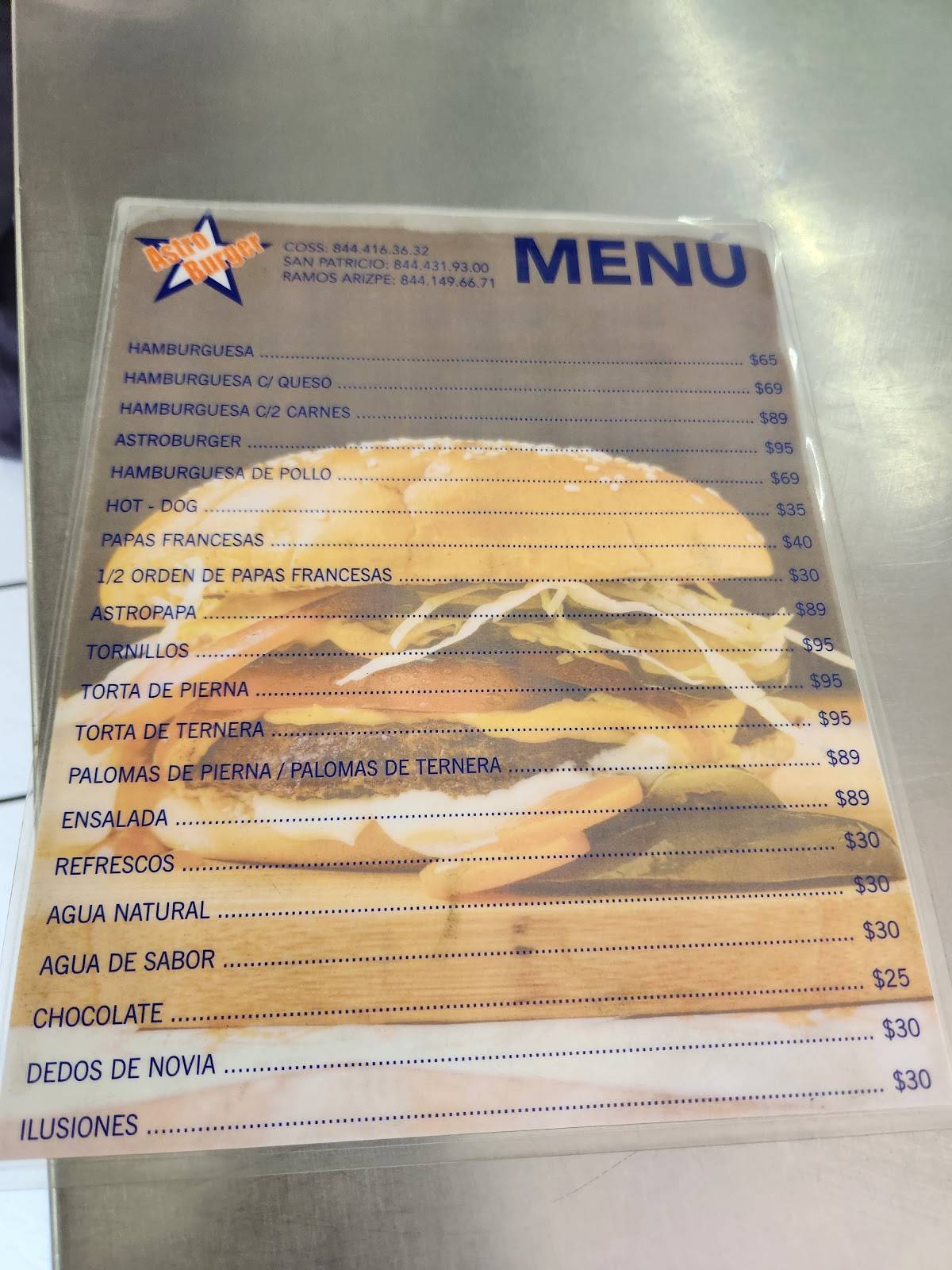 Carta del restaurante Astro Burger, Saltillo, Calle Jesus Acuna Narro ...