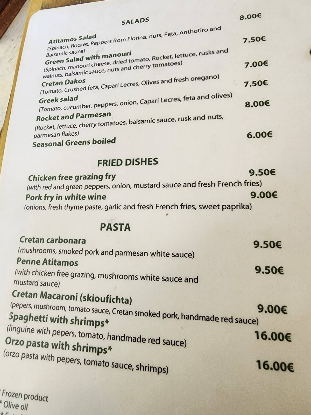 Menu at Ατίταμος, Athens