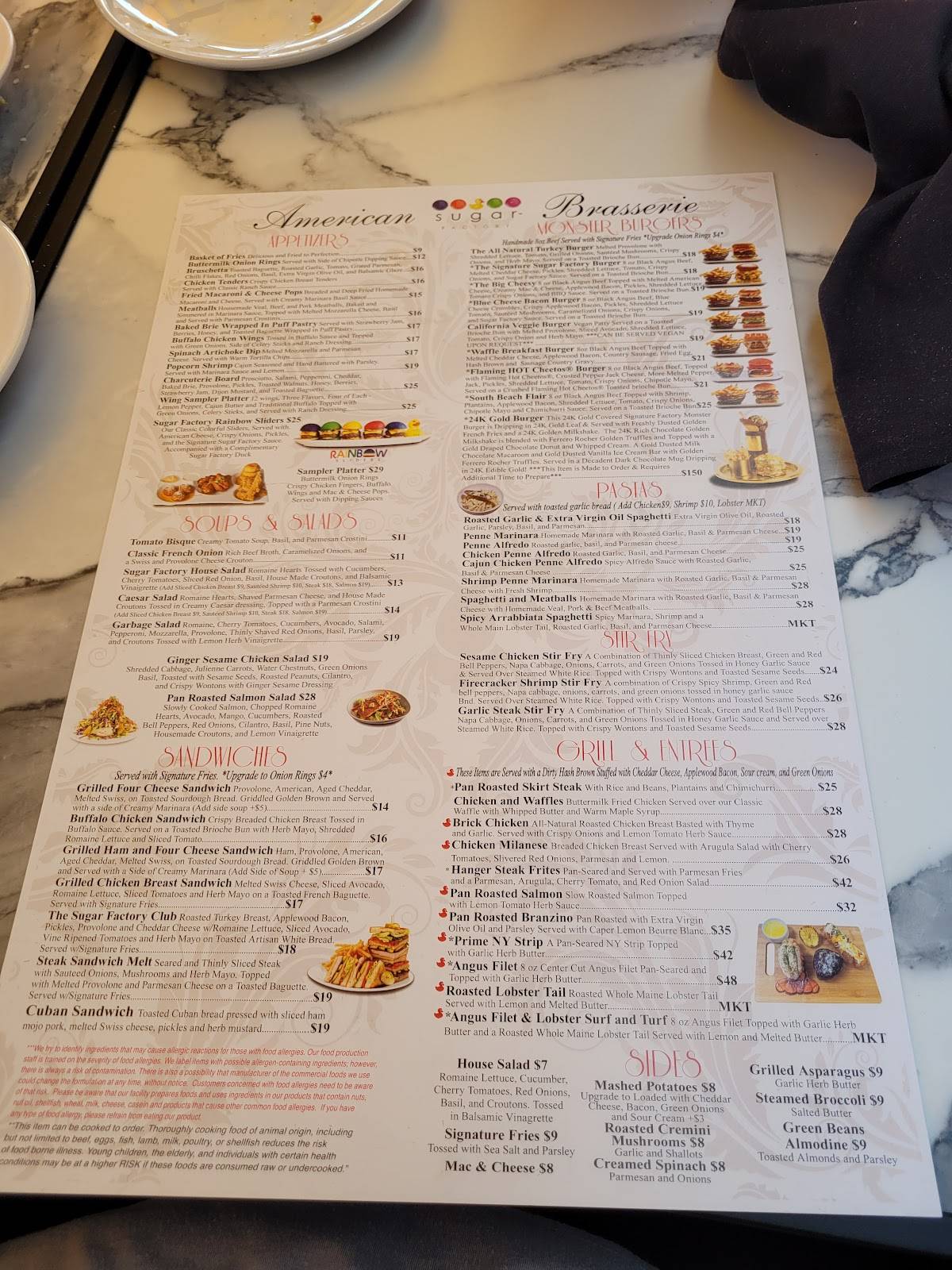 Menu at Sugar Factory - Atlantic City desserts, Atlantic City