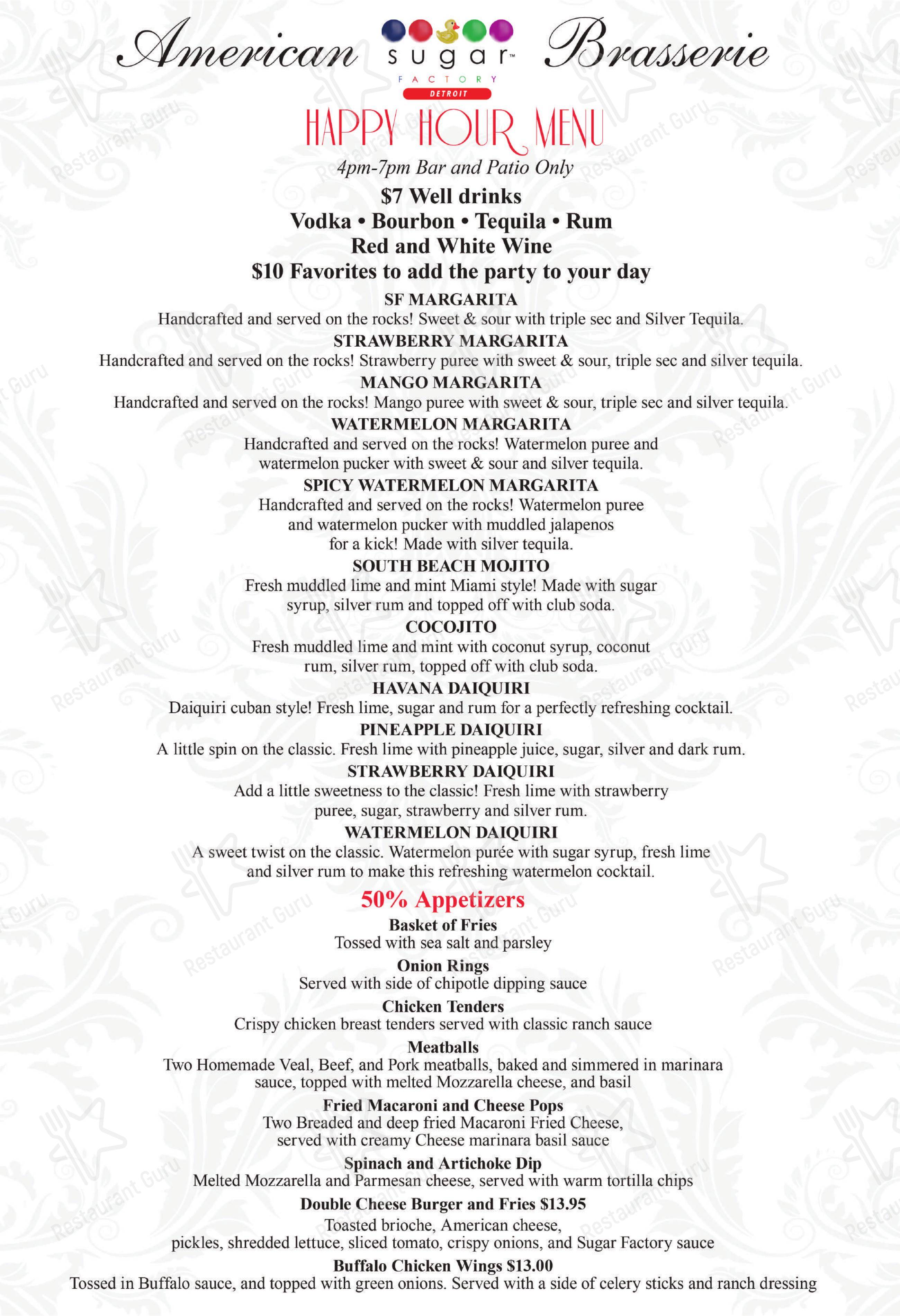Menu at Sugar Factory - Atlantic City desserts, Atlantic City
