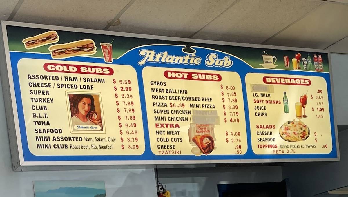 Menu at Atlantic Subs restaurant, Hamilton, 212 John St S