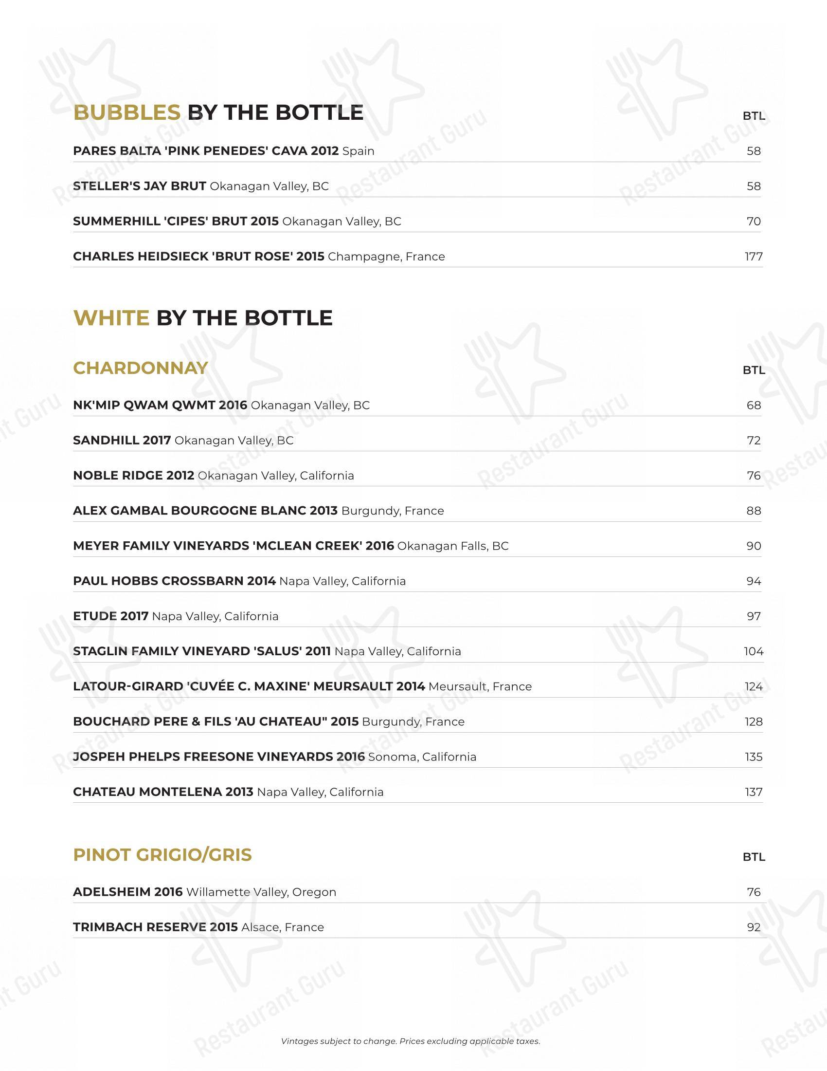 Menu at Atlas Steak + Fish pub & bar, Burnaby