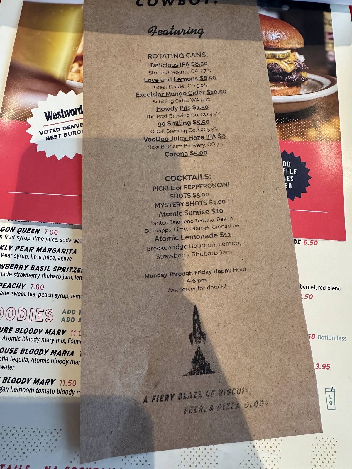 Menu at Atomic Cowboy home of Denver Biscuit Co & Fat Sully's NY Pizza ...