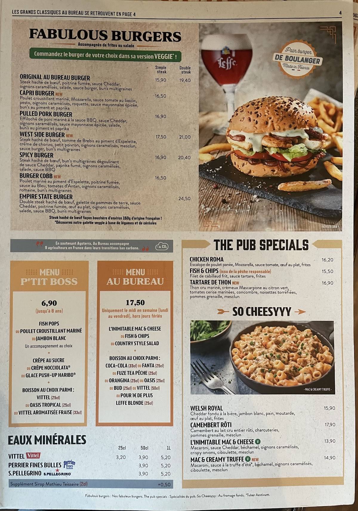 Menu au Au Bureau restaurant, Augny