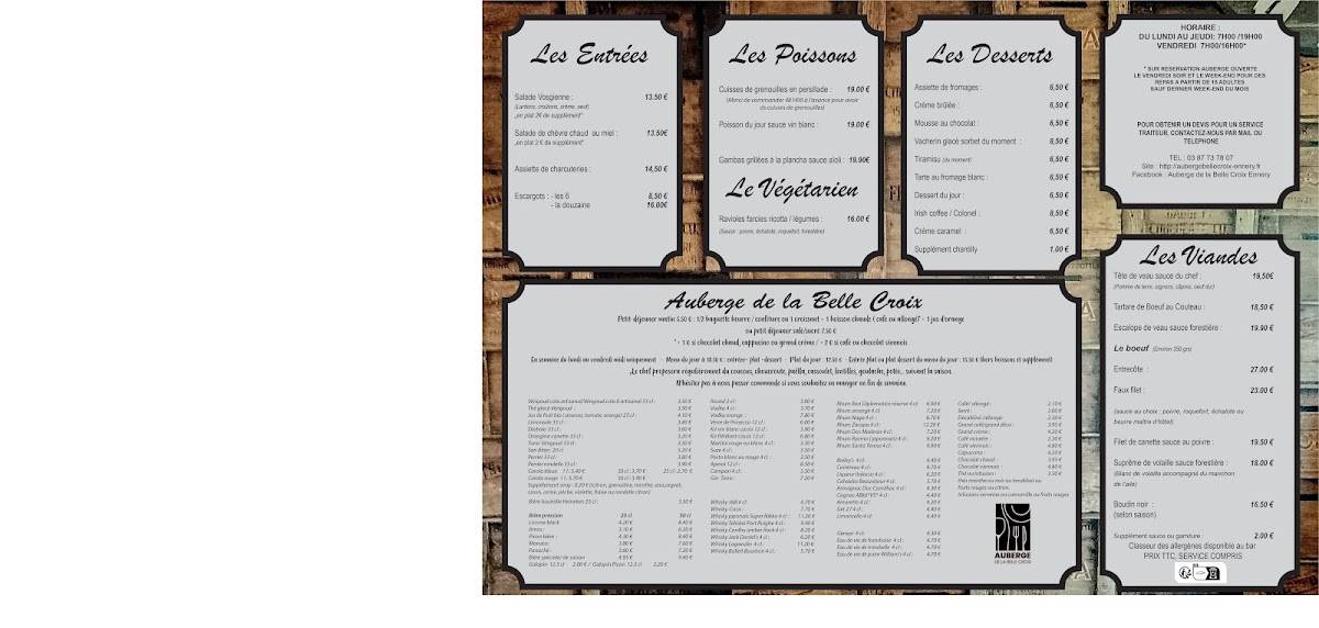 Menu au Auberge de La Belle Croix restaurant, Ennery