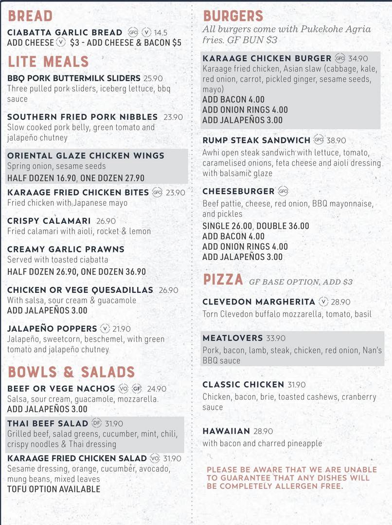 Menu at The Good Home Pukekohe pub & bar, Pukekohe, 65 Edinburgh St