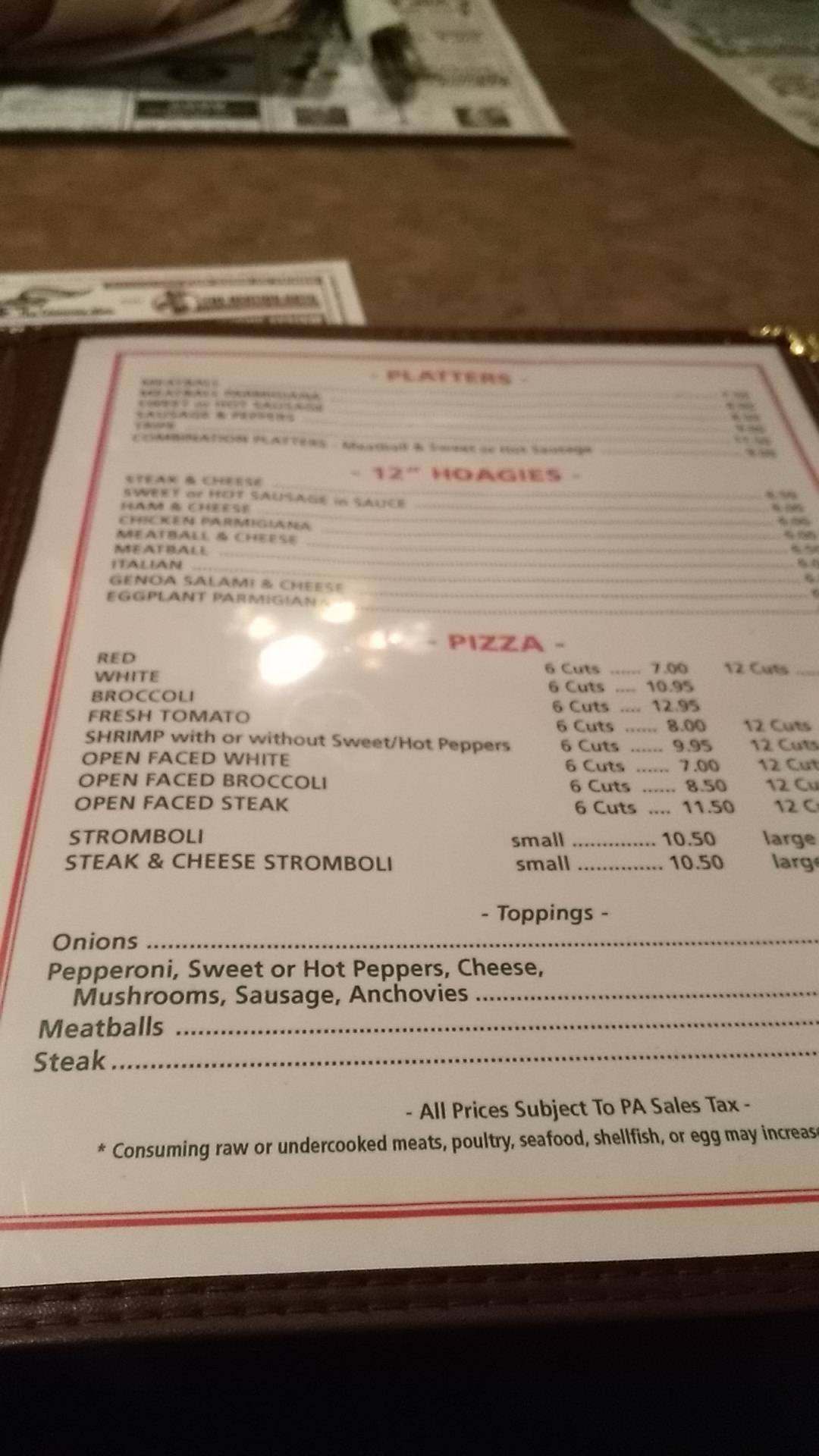 Menu at Colarusso's Cafe, Avoca, 725 Main St