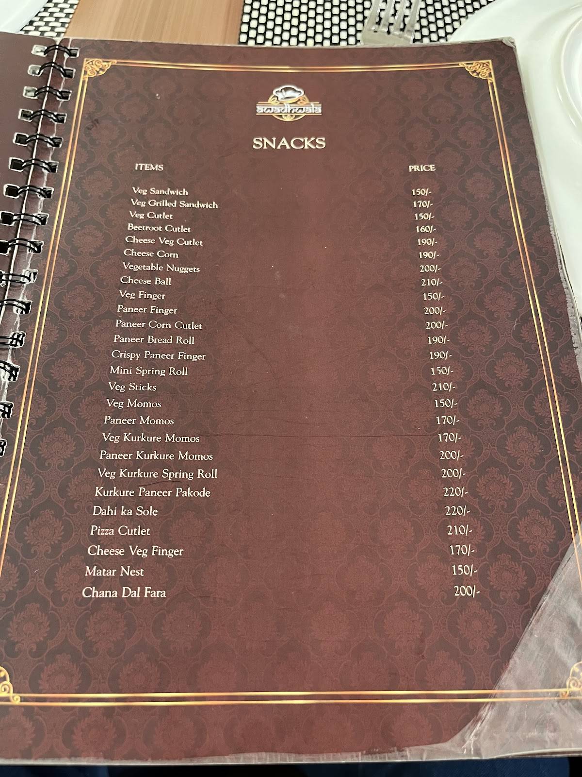 Menu at Awadhwala Restaurant, Lucknow