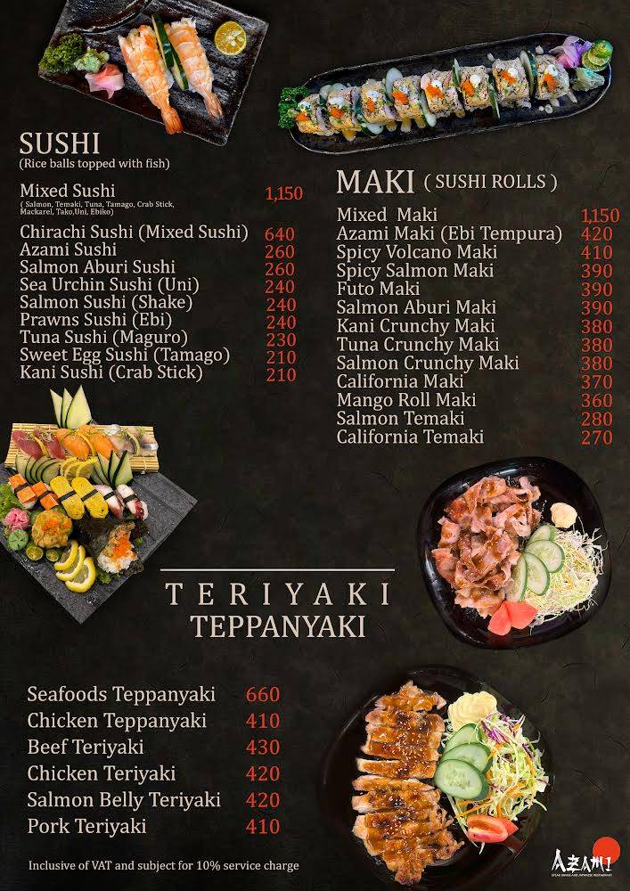 Carta del restaurante Azami Tagaytay, Tagaytay