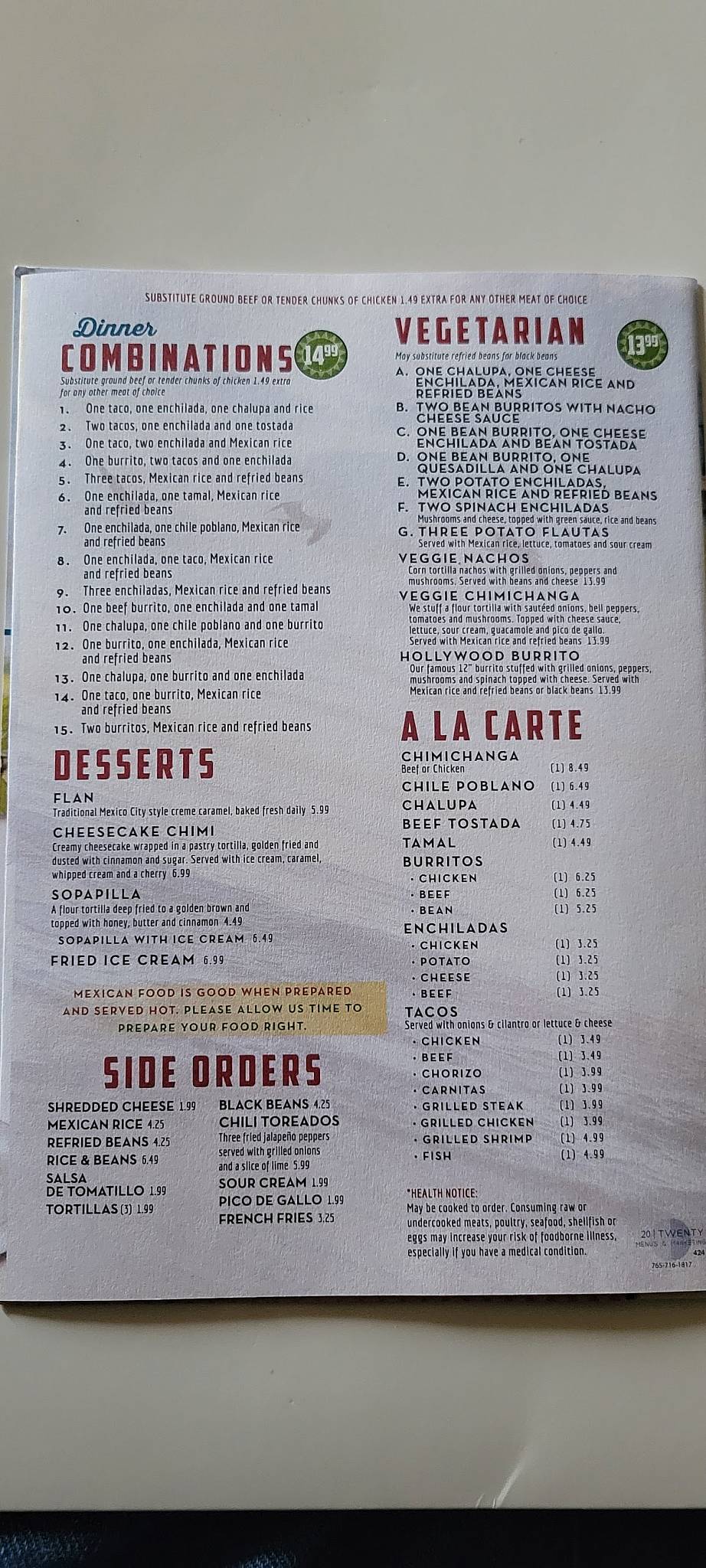 Menu at Azul Tequila Mexican Bar & Grill, Saint Joseph