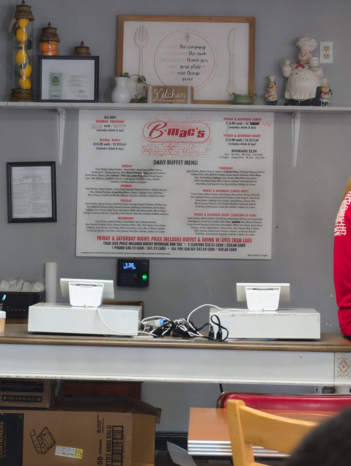 Menu at B-Mac’s Buffet restaurant, Callahan