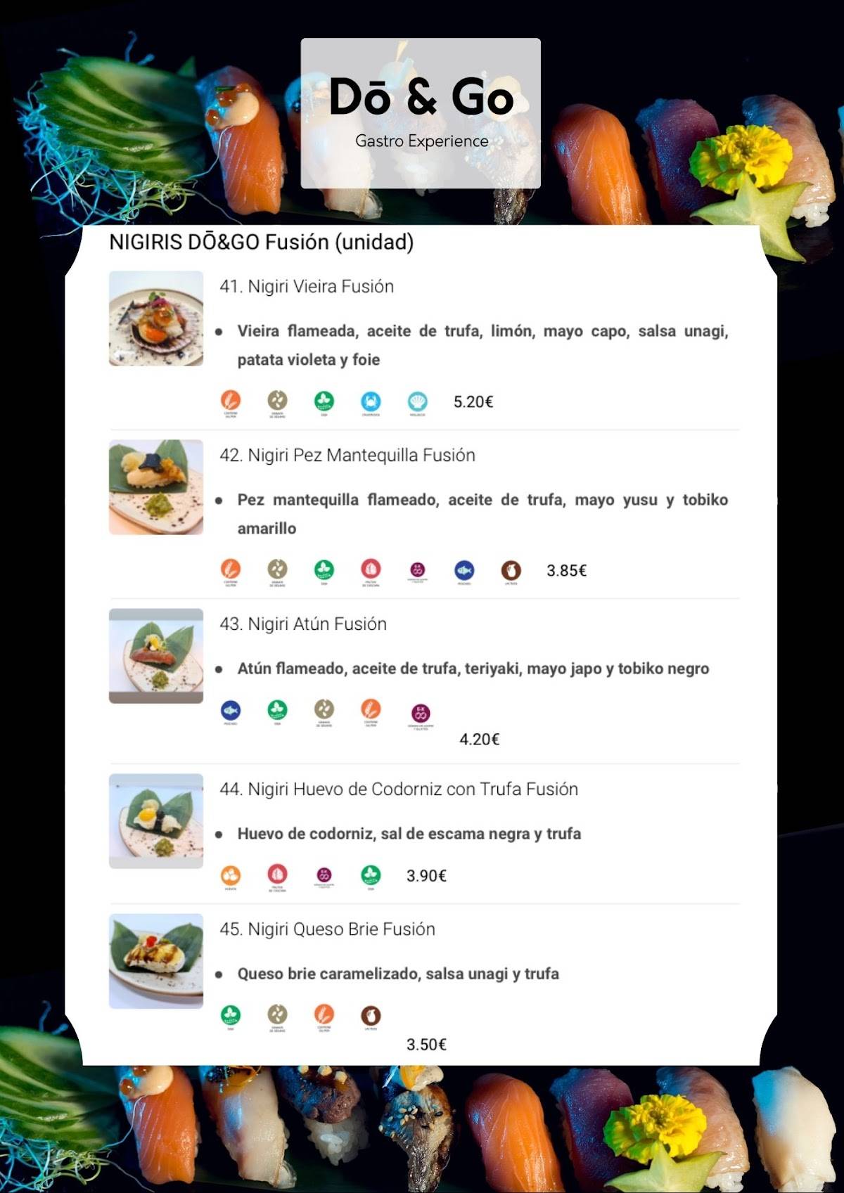 Carta del restaurante Do&Go Gastro Experience, Bétera