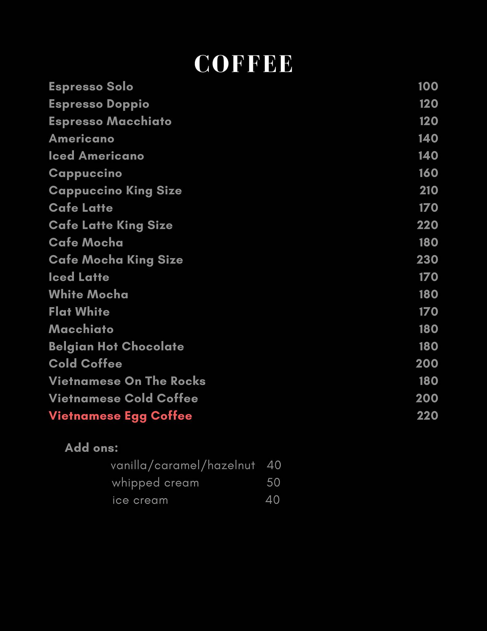 Menu at BANOFFEE, Bengaluru