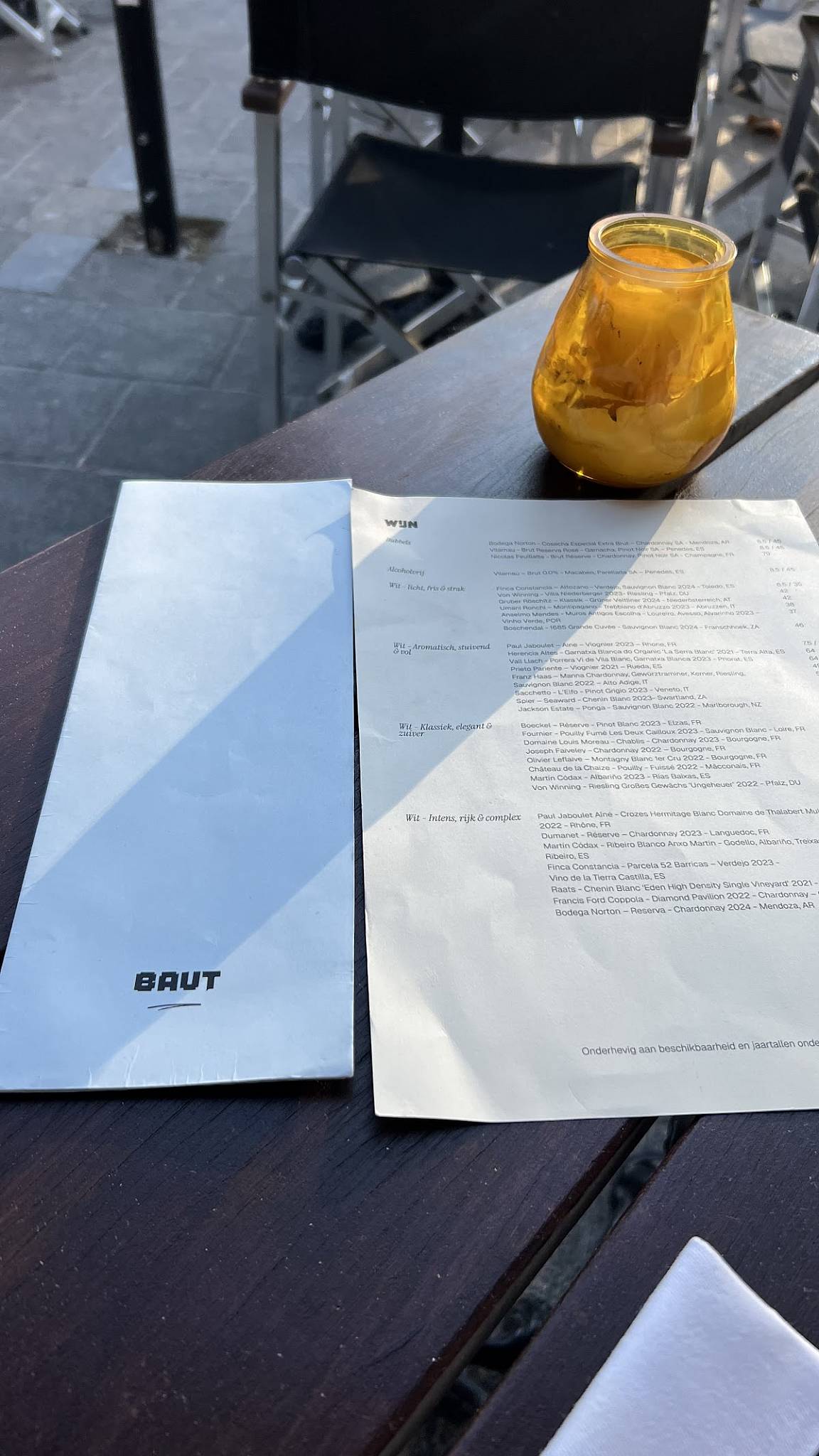 Menu at BAUT Oost, Amsterdam, Wibautstraat 125
