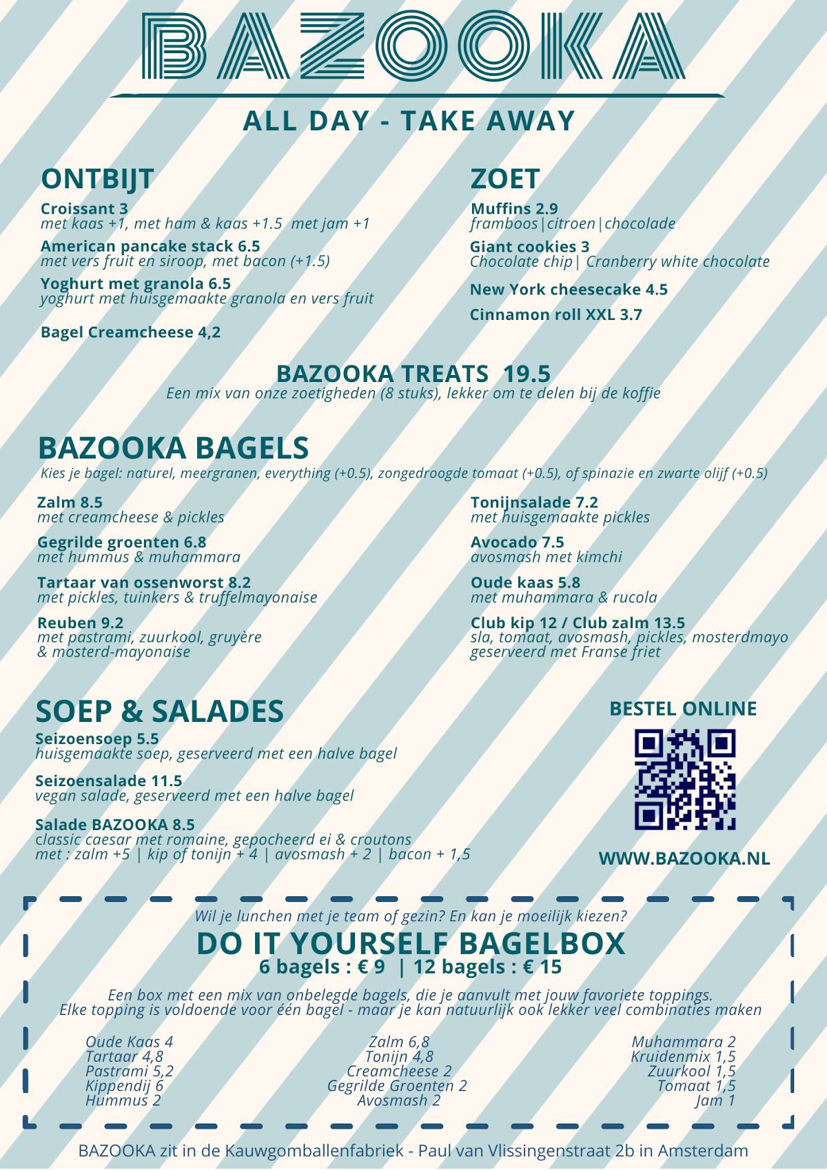 Menu at BAZOOKA, Amsterdam