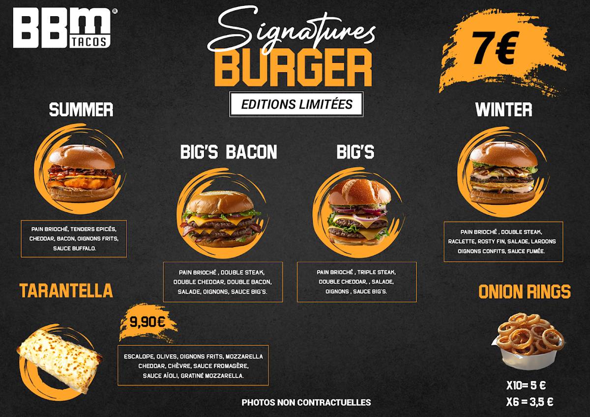 Menu au BBM TACOS restaurant, Neuville-sur-Saône