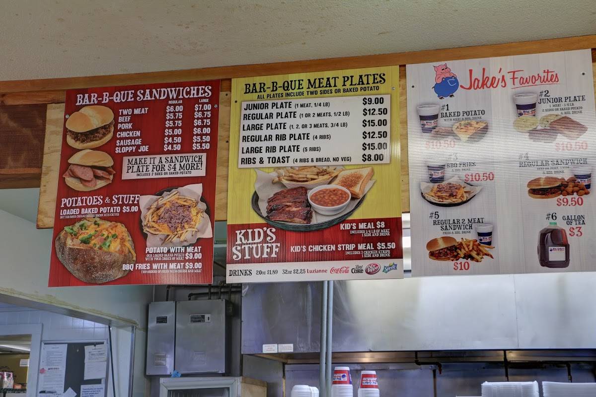 Menu at Big Jake's BBQ, Ashdown