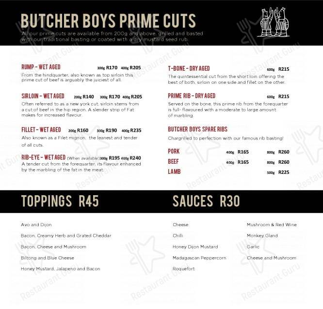 Menu at Butcher Boys uMhlanga BBQ, Durban, Shop 1