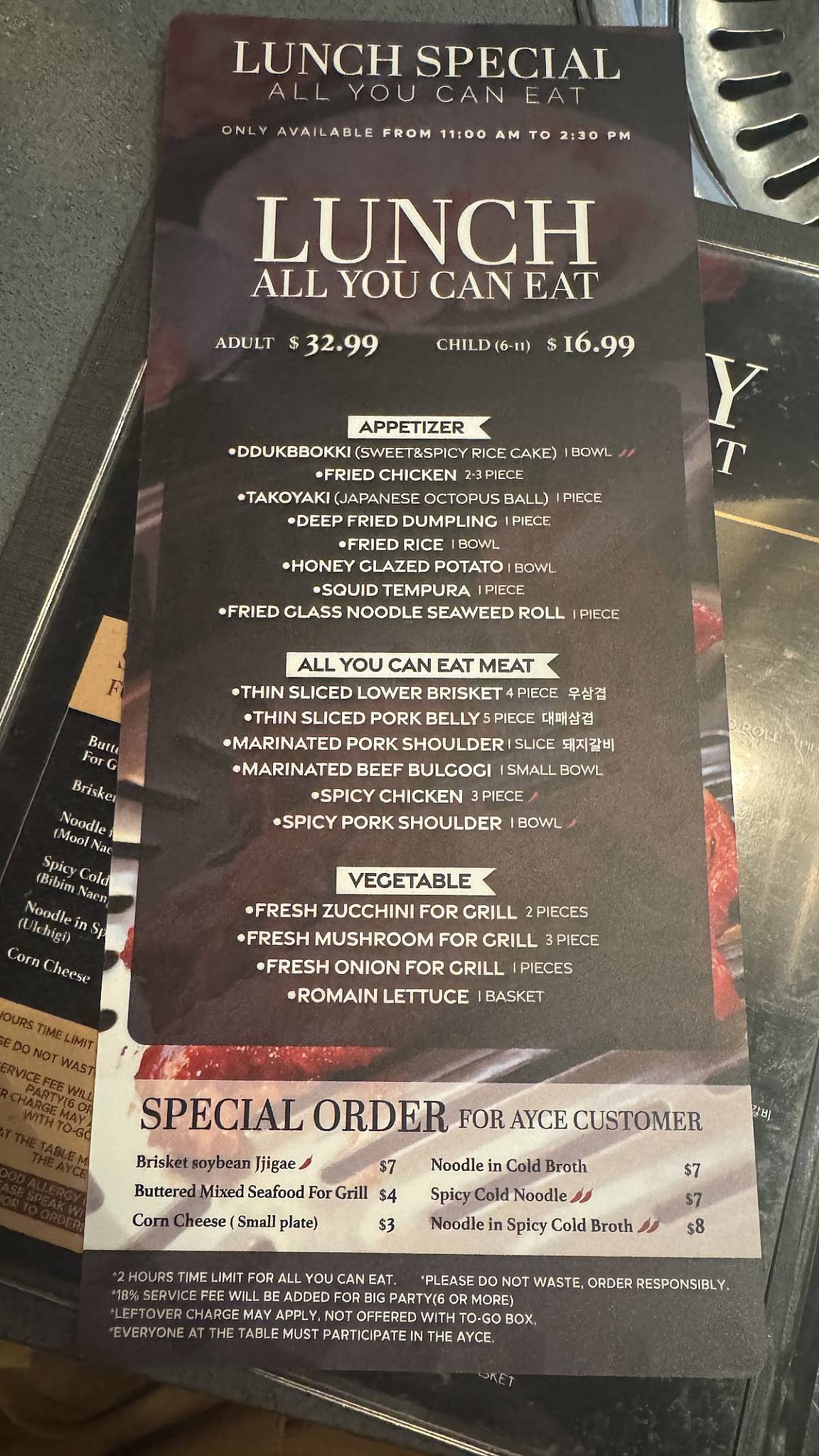 Menu at Cheongdam Korean BBQ - Royal Oak, Calgary