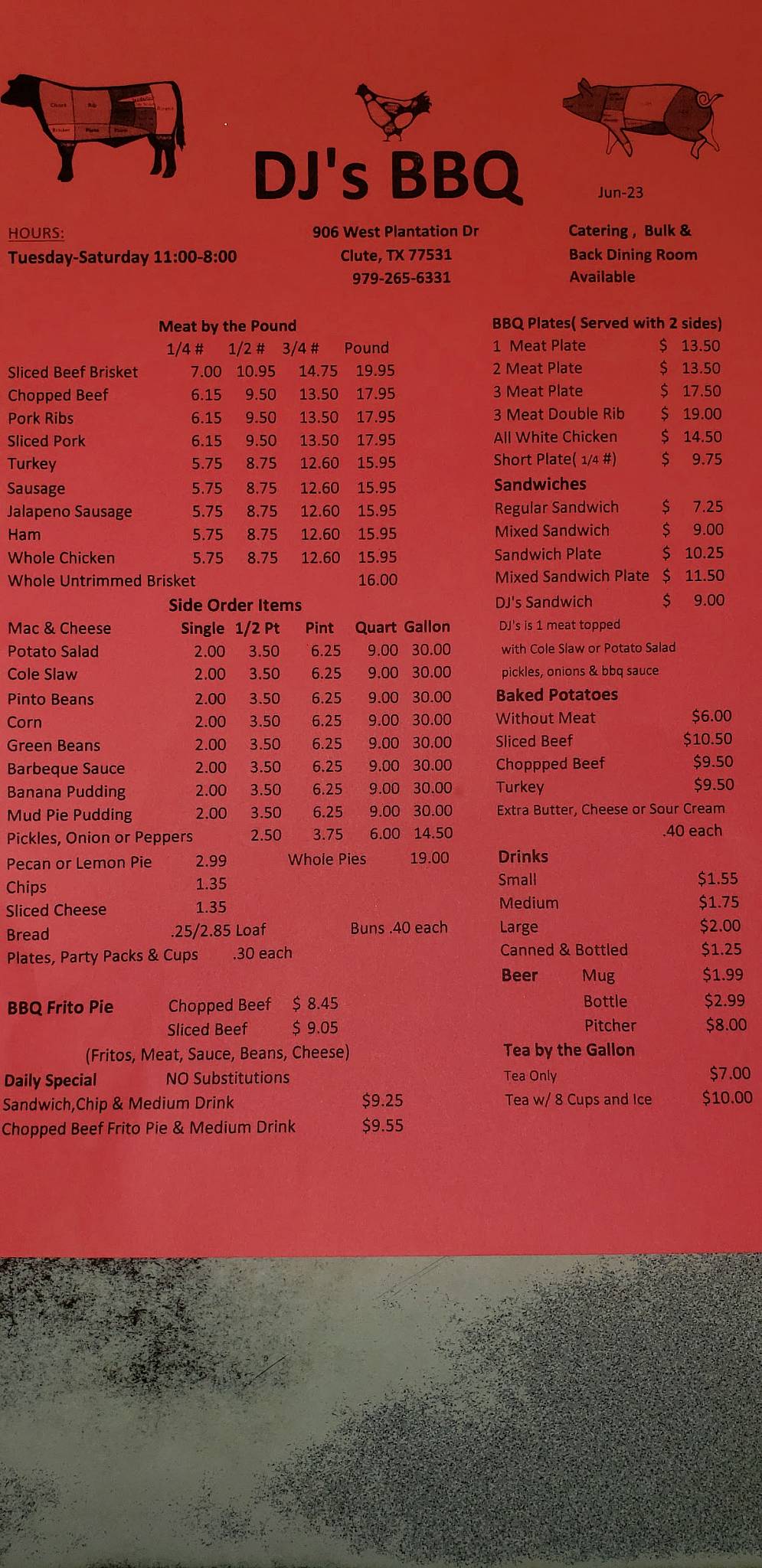 Menu at DJ's Bar-B-Que, Clute