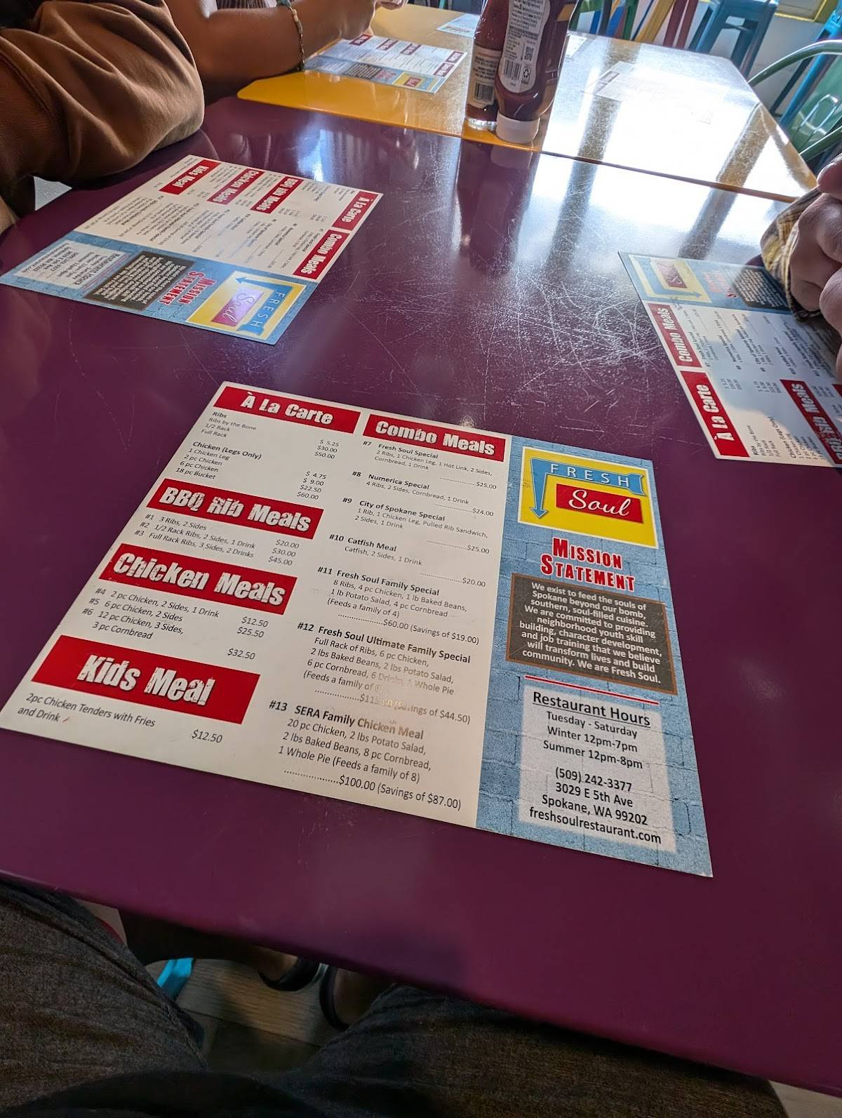 Menu at Fresh Soul Restaurant, Spokane