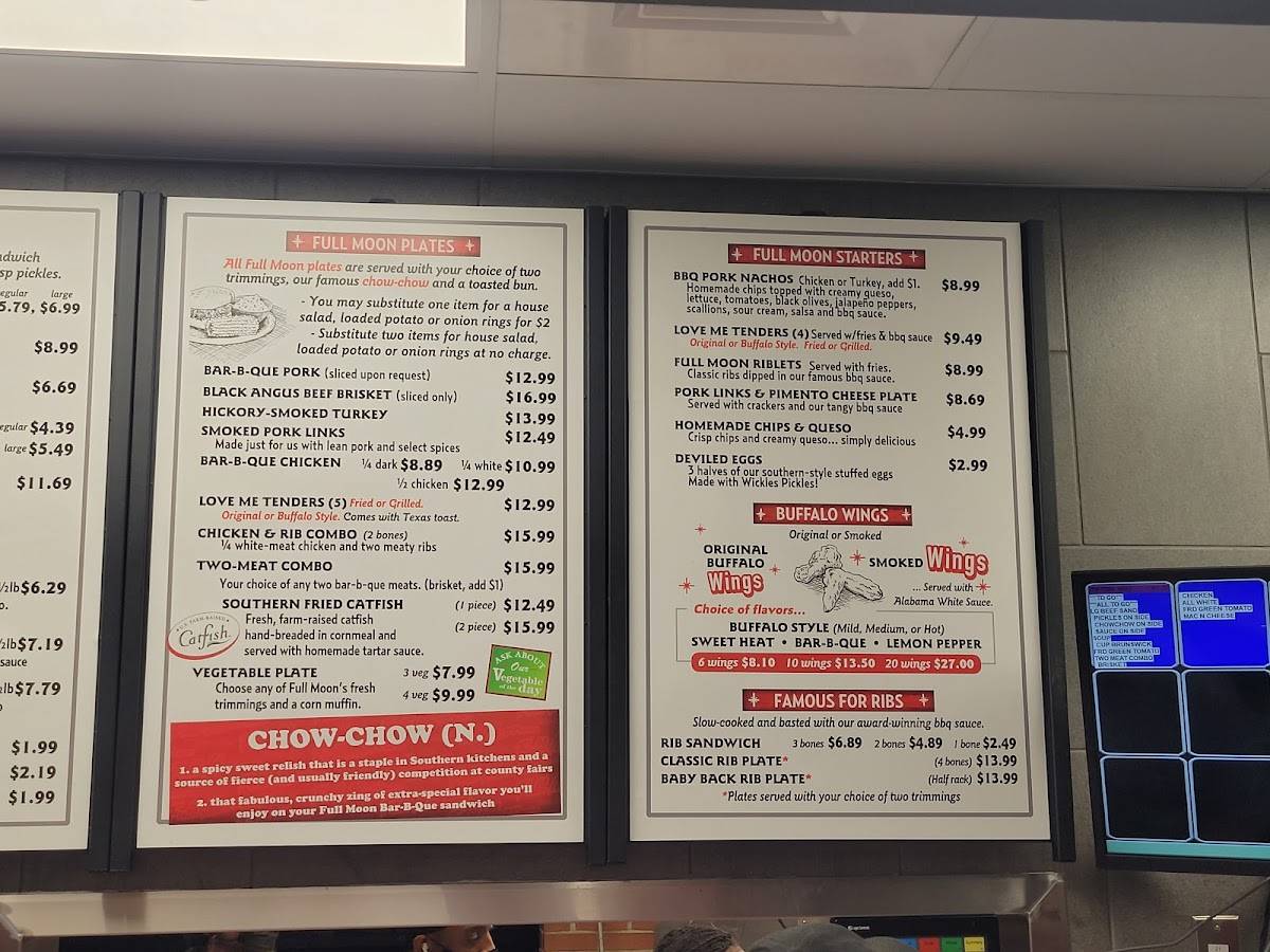 Menu at Full Moon BBQ, Huntsville