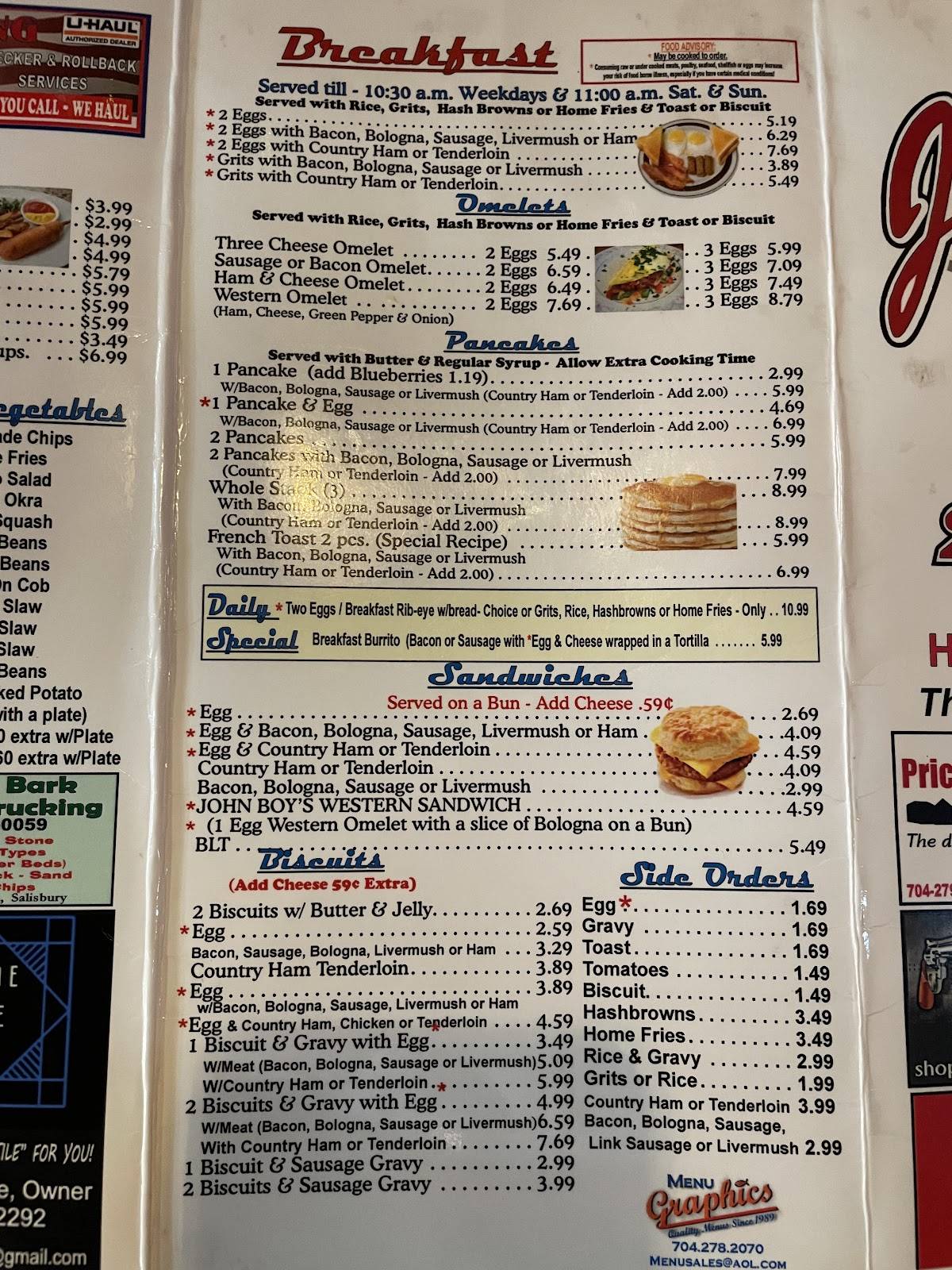Menu at Johnny's Barbeque, Rockwell