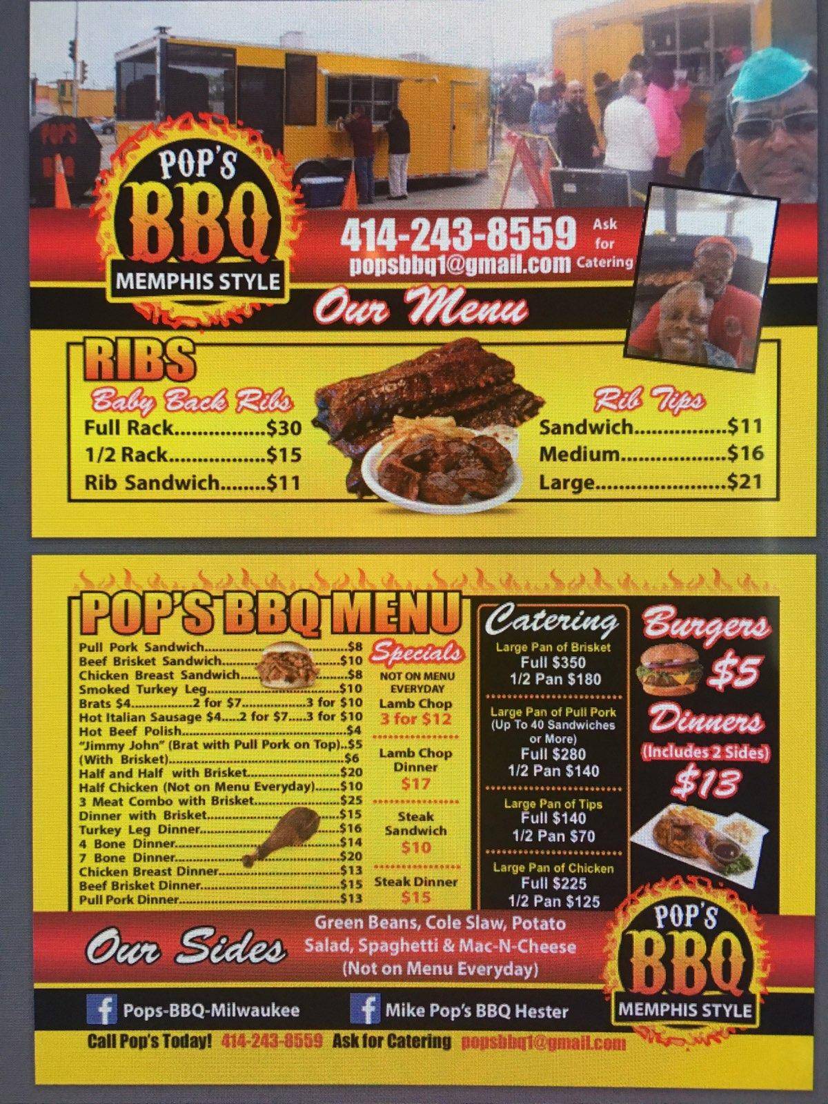 Menu at Pop's BBQ Memphis Style, Menomonee Falls