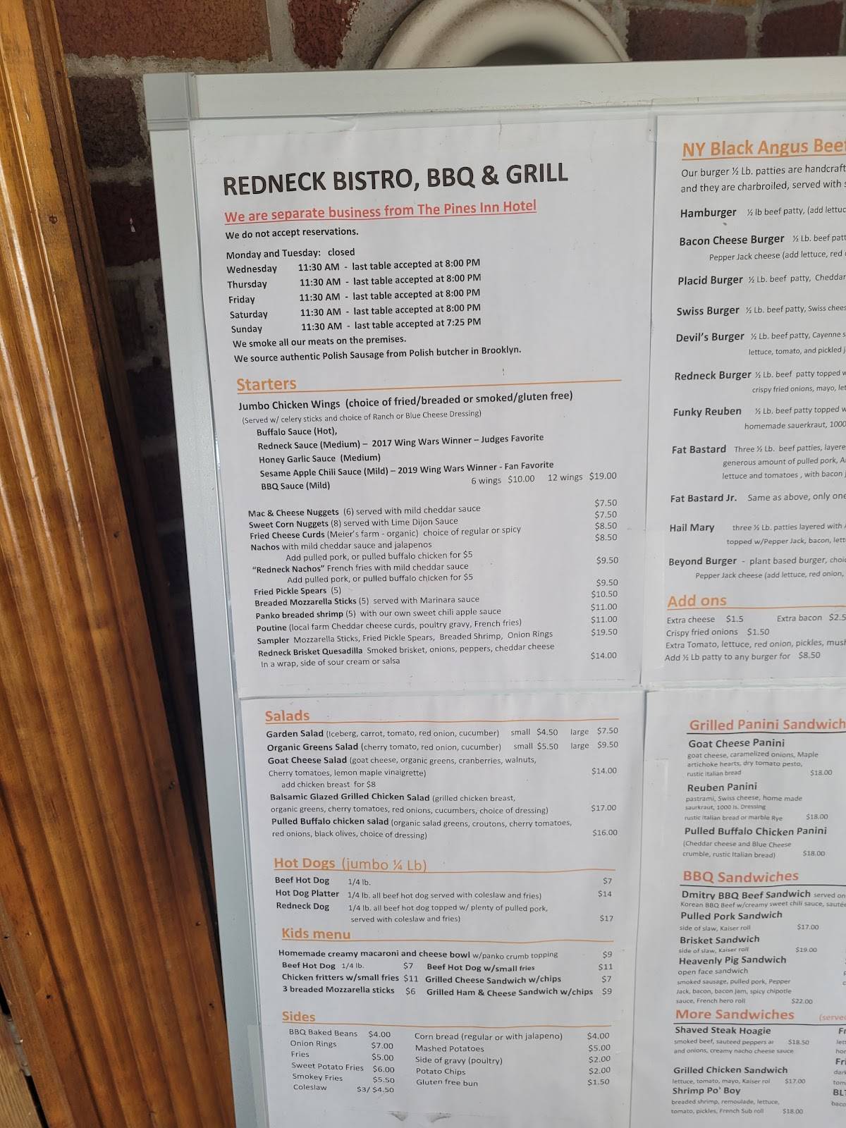 Menu at Redneck Bistro BBQ, Lake Placid, Saranac Ave
