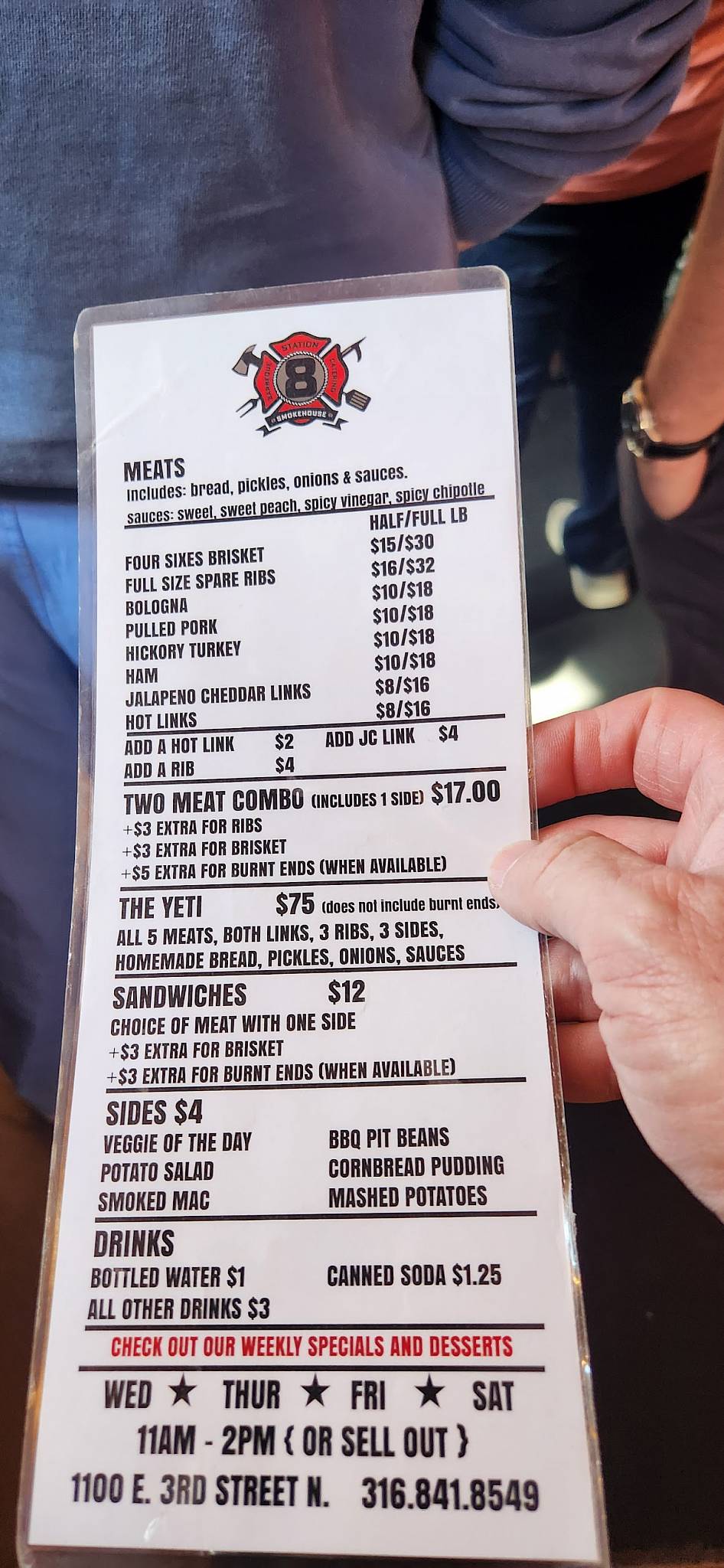 Menu at Station 8 BBQ, Wichita