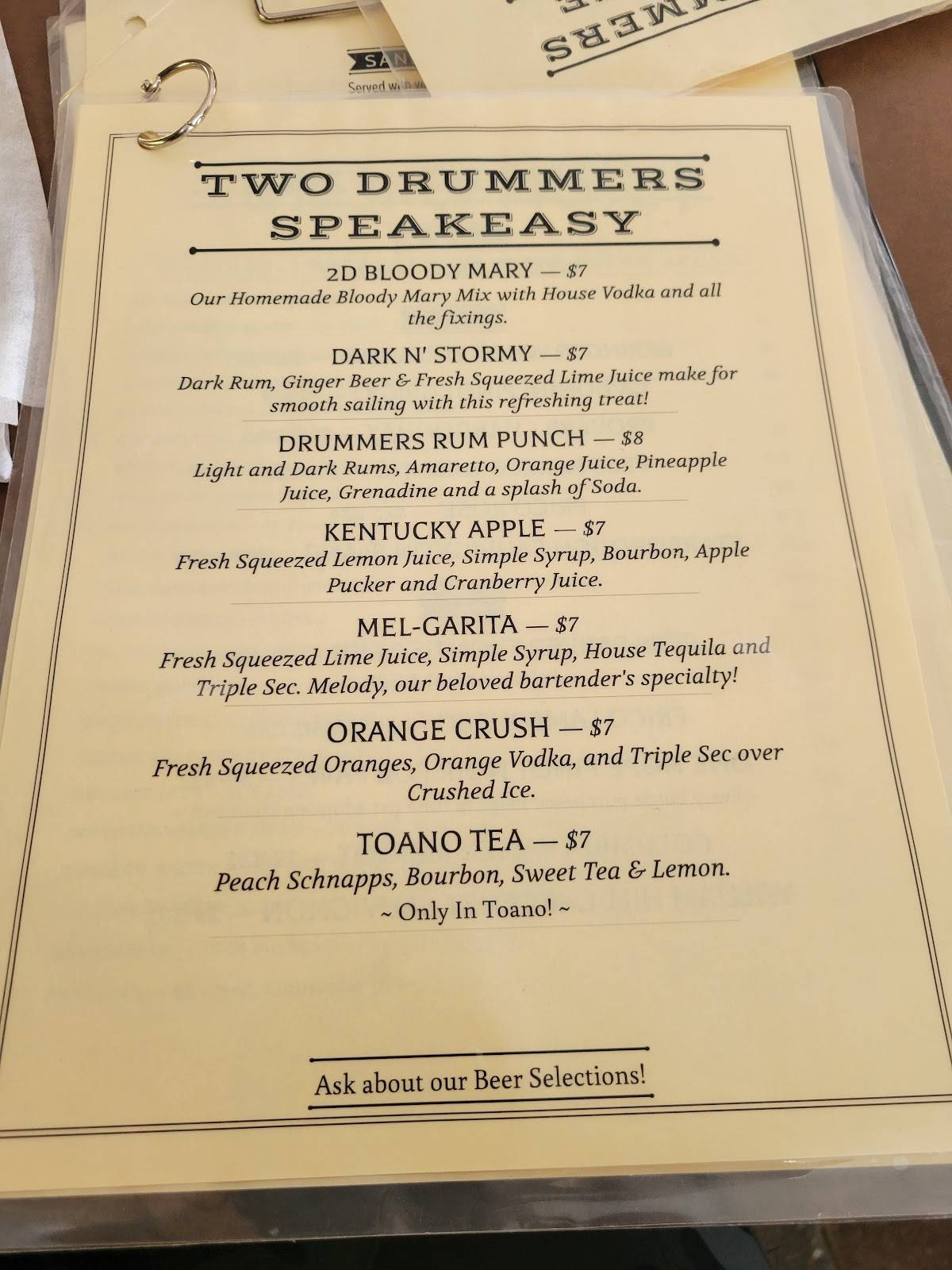 Menu at Two Drummers Smokehouse BBQ, Toano